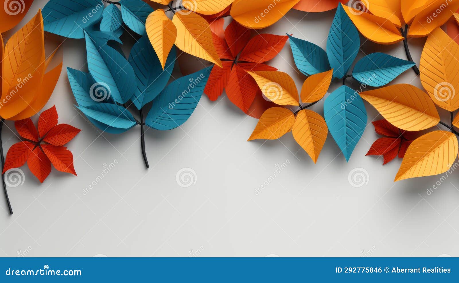 Colorful Autumn Leaves on White Background 3d Render Stock Illustration ...