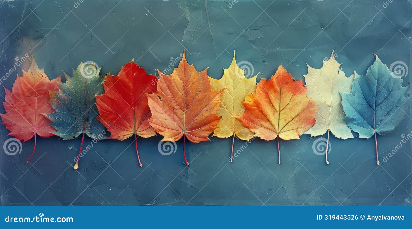 Colorful Autumn Maple Leaves in a Gradient Pattern on a Textured ...