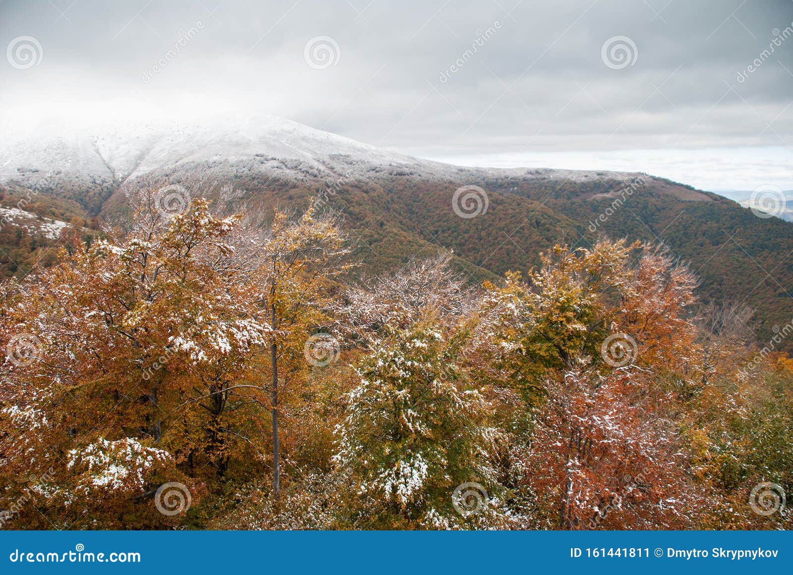 Colorful Autumn in the Mountains. First Snow in October Stock Image ...