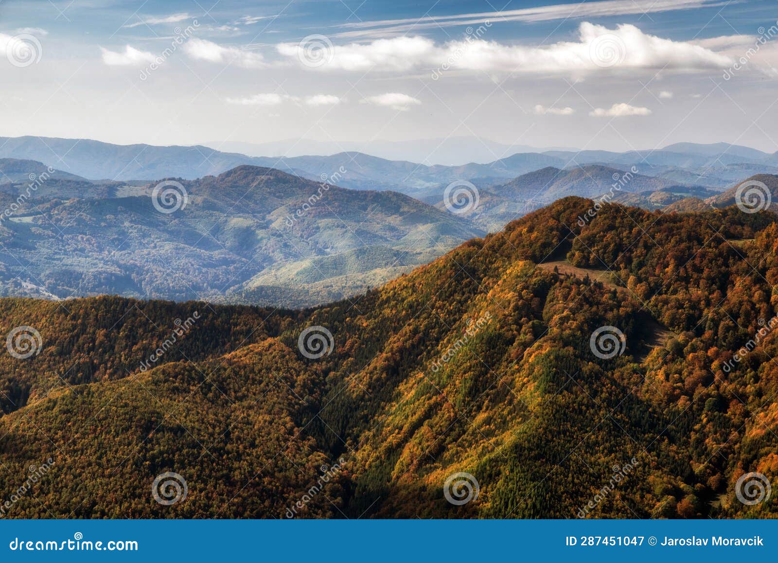 Colorful Autumn Mountainscape with Blue Sky and Clouds Stock Image ...