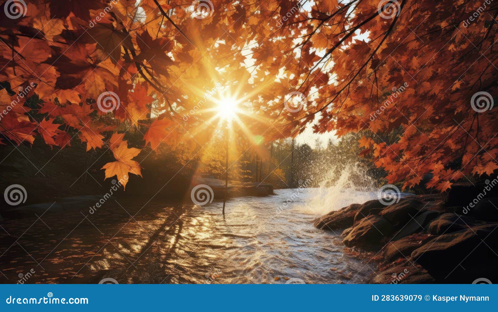 Colorful Autumn Scene in the Forest with Maple Leaves in the Fall ...