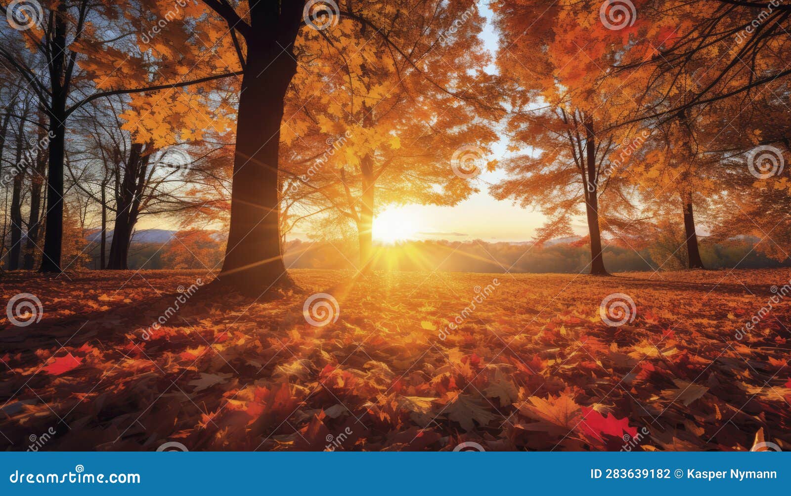 Colorful Autumn Scene in the Forest with Maple Leaves in the Fall ...