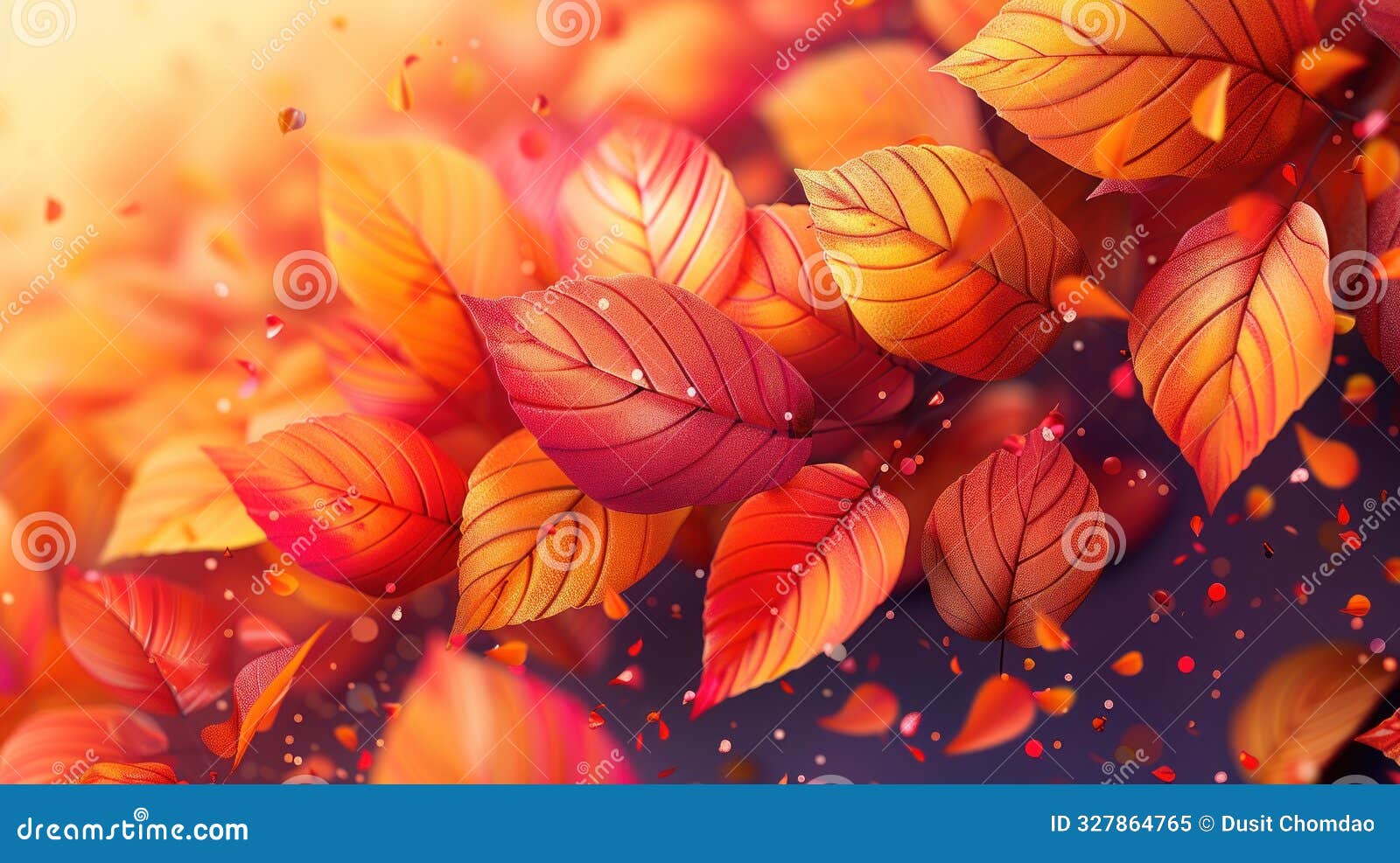 A Colorful Autumn Scene with Leaves Falling from the Sky Stock Image ...
