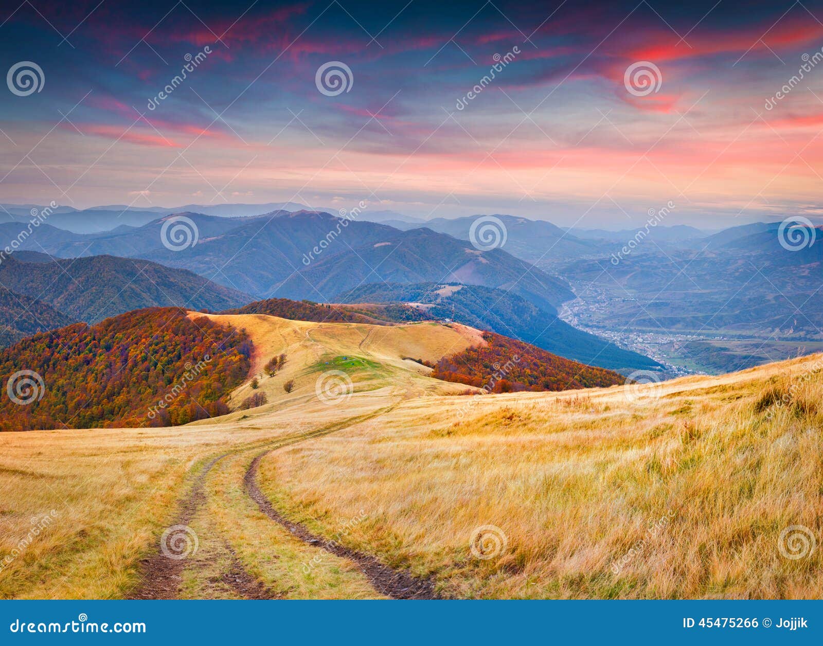 Colorful Autumn Sunrise in Mountains. Stock Photo - Image of fresh ...