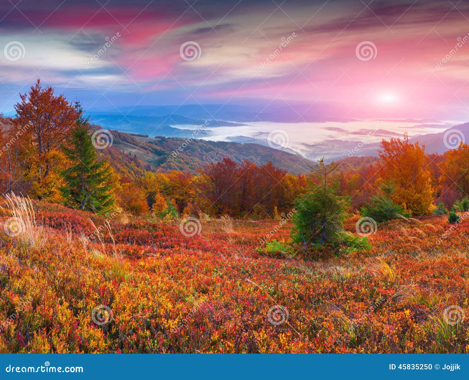 Colorful Autumn Sunrise in Mountains Stock Photo - Image of clear ...