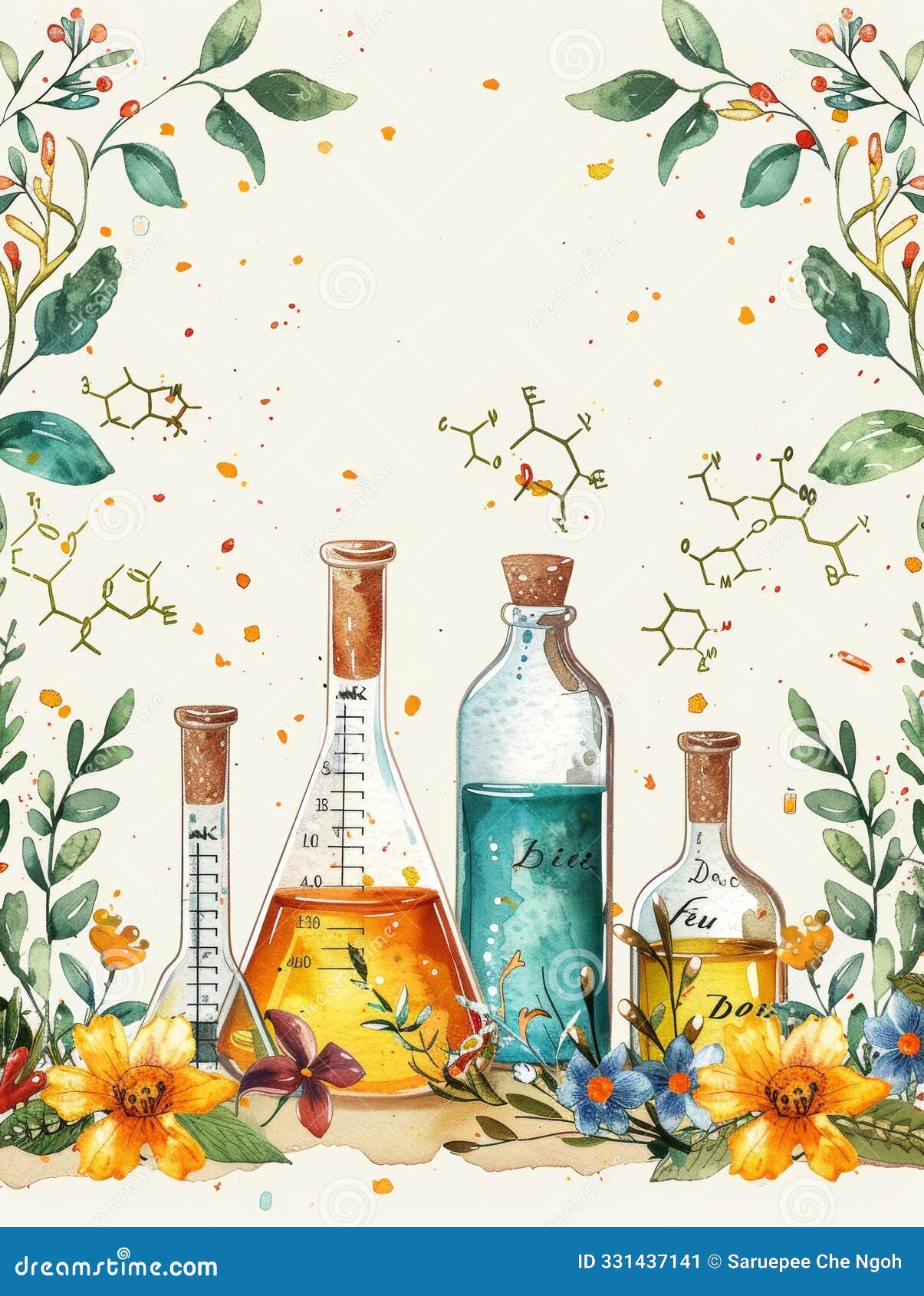 Colorful Back To School Frame Background with Science Theme and Floral ...