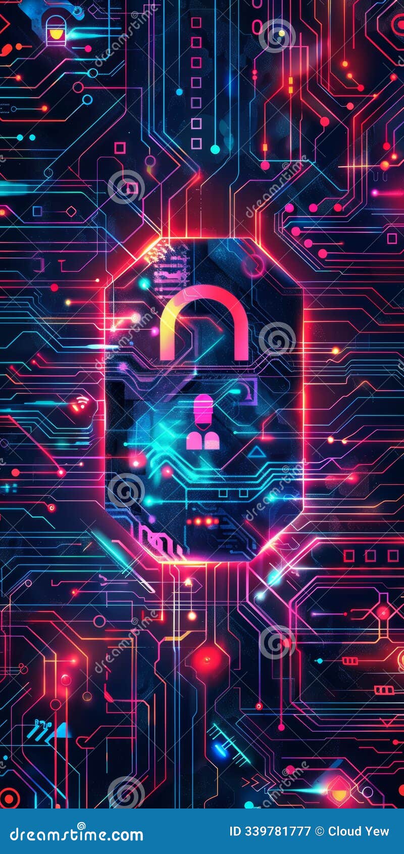 Colorful Backdrop with Cyber Defense Concepts. Stock Illustration ...