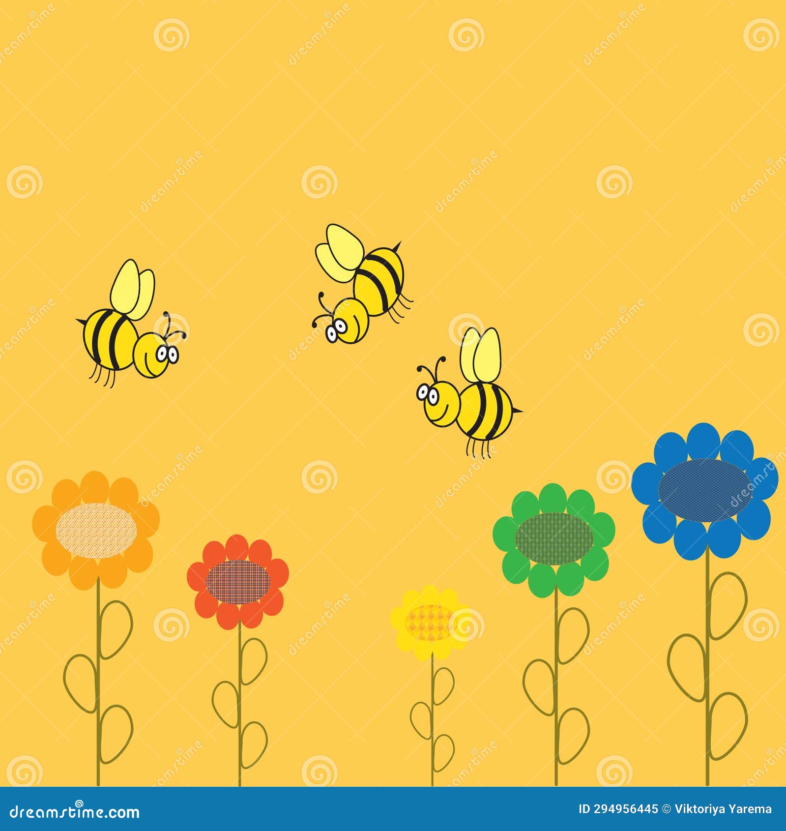 Colorful Background with Flowers and Bee Stock Vector - Illustration of ...