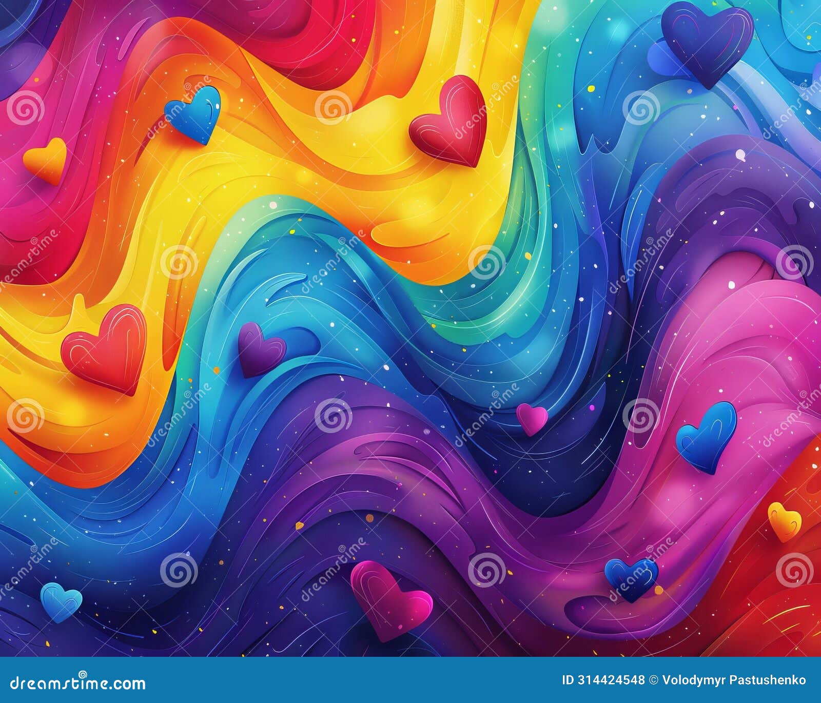 A Colorful Background with Hearts and Waves Stock Photo - Image of ...