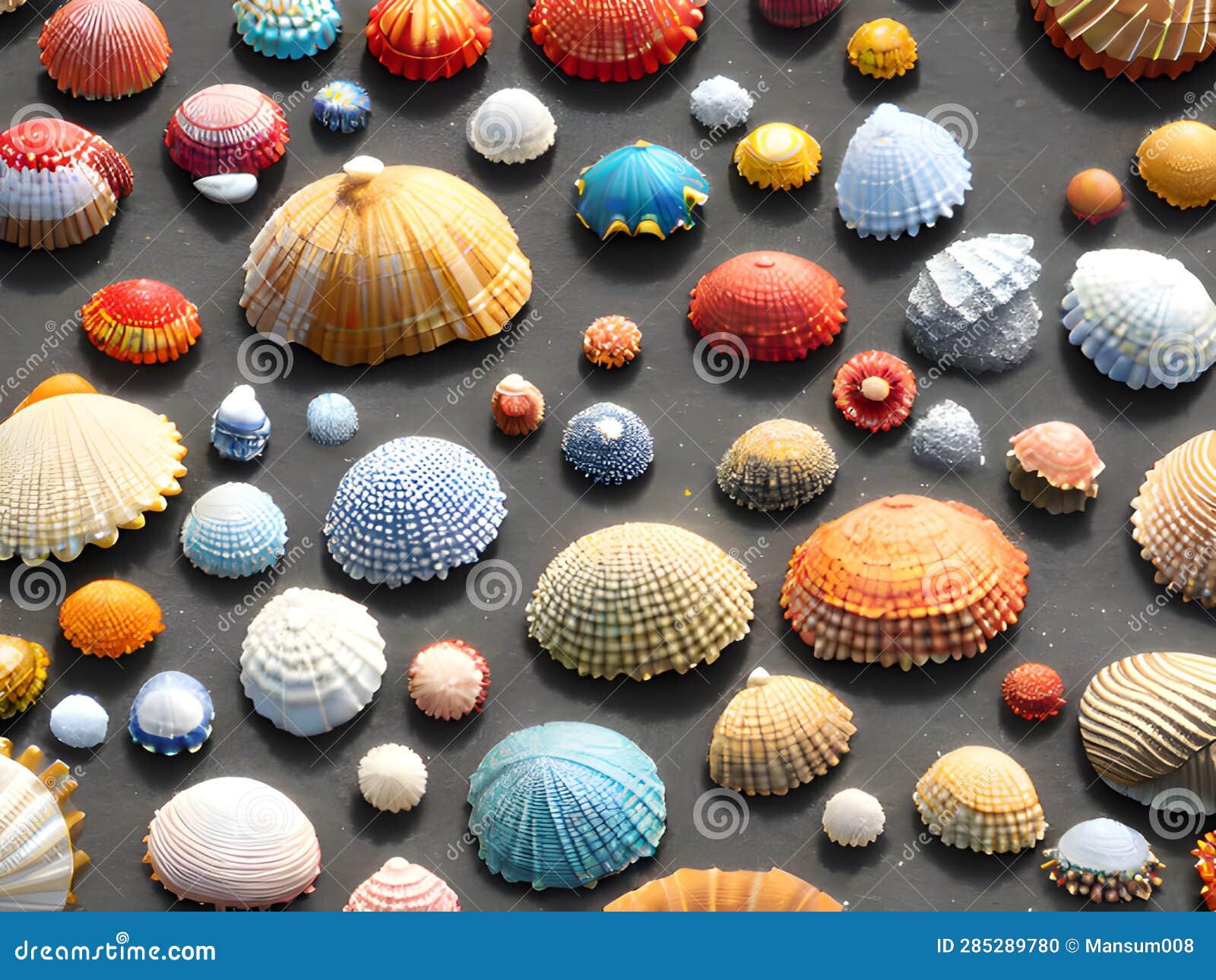 Colorful Background with Many Different Sea Shells and Stones, Ai ...