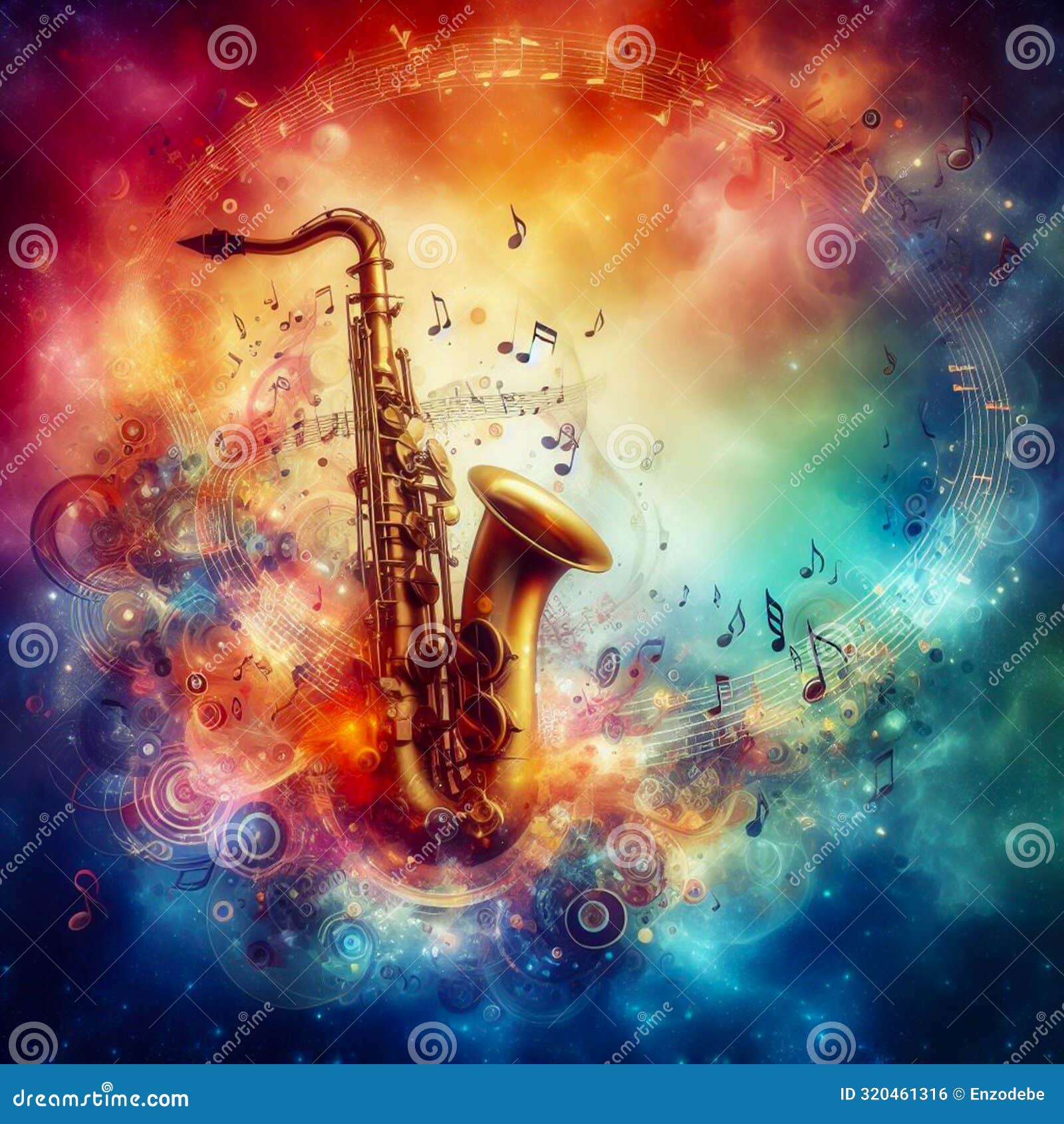 Colorful Background with Musical Notes, Abstract with Saxophone in ...