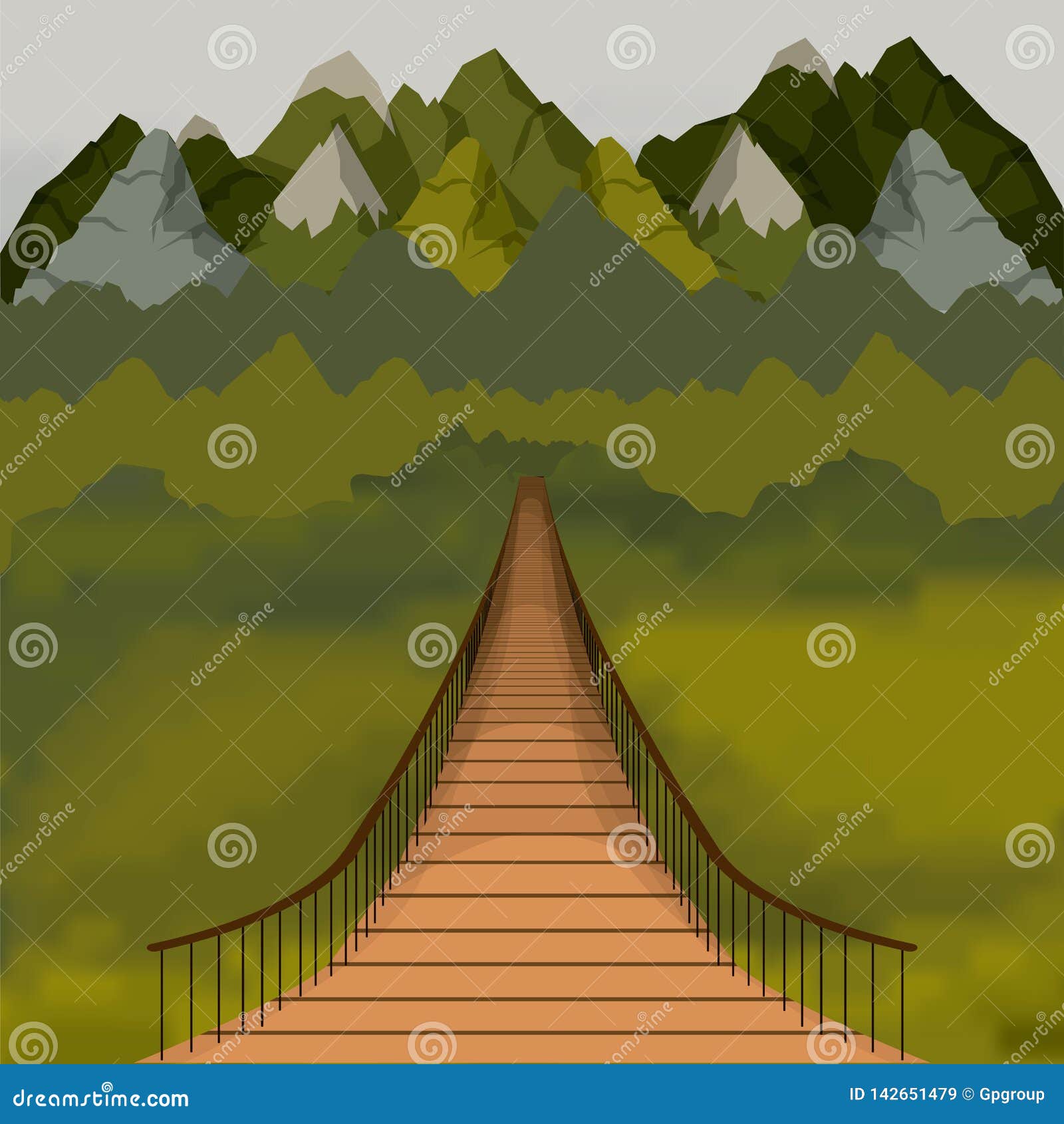 Colorful Background Outside Suspension Bridge and Forest Scenary Stock ...