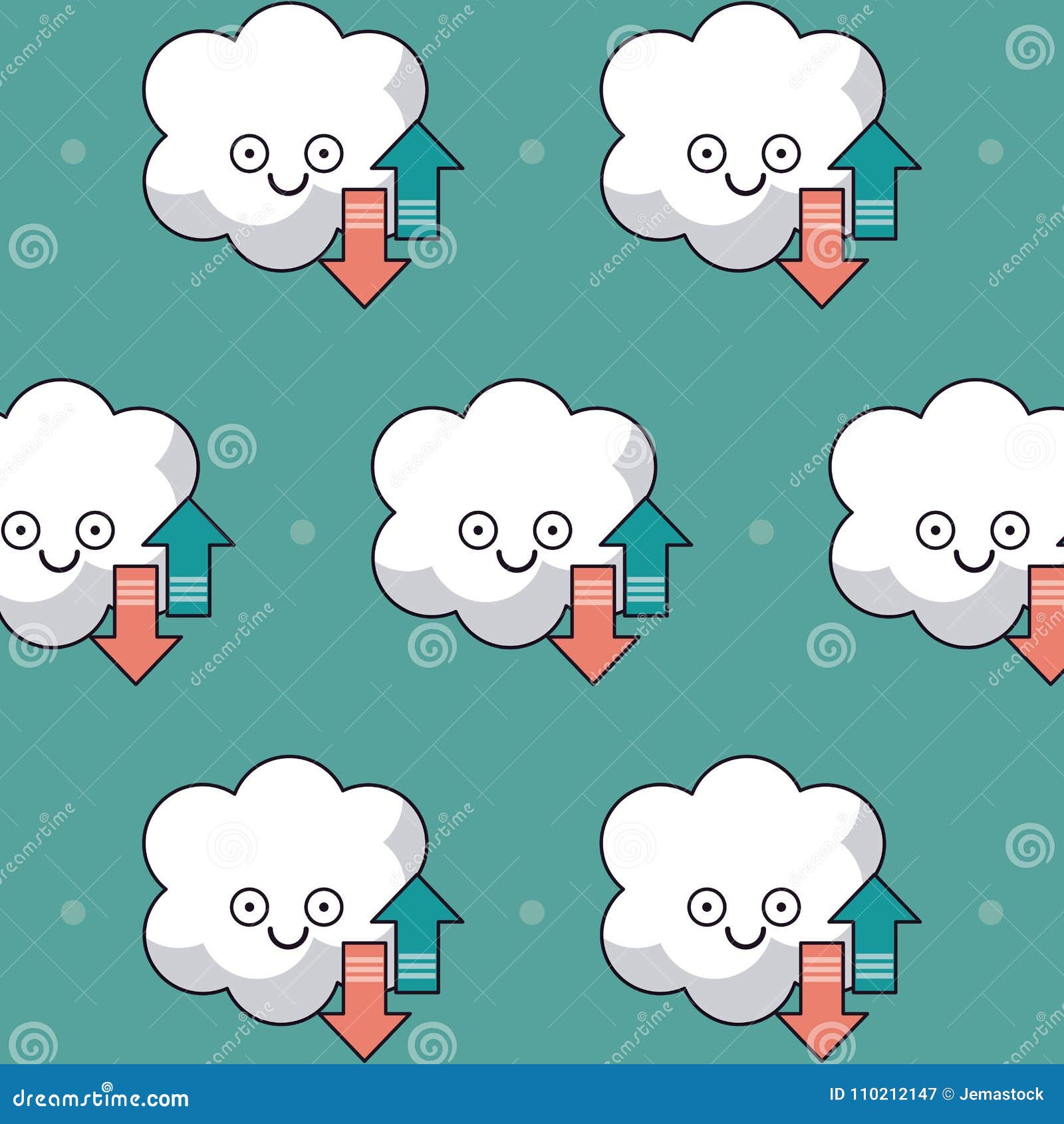 Colorful Background with Pattern of Animated Cloud Storage Service ...
