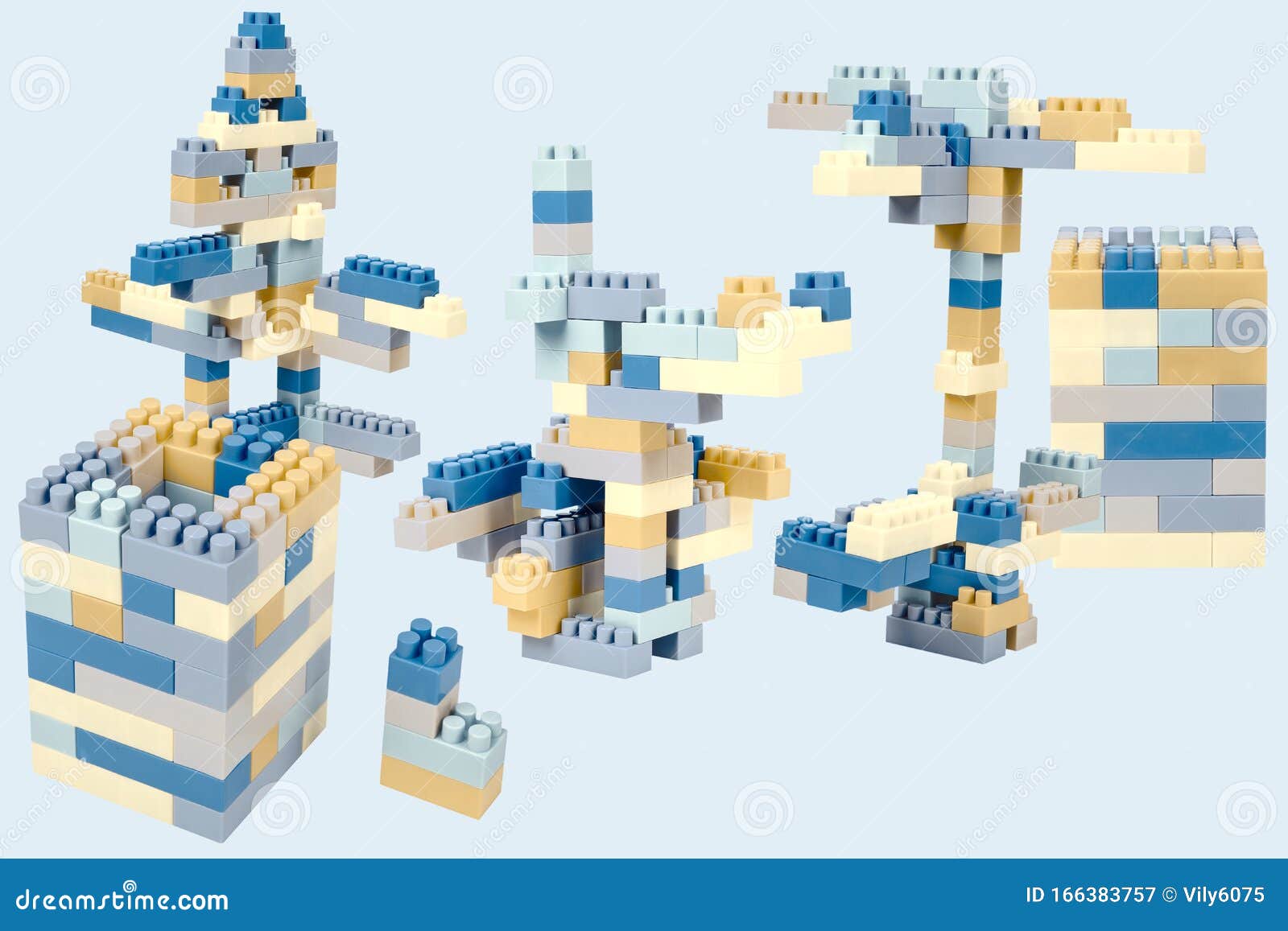 Plastic Blocks Kit in Beige and Blue Tones. Stock Image - Image of ...