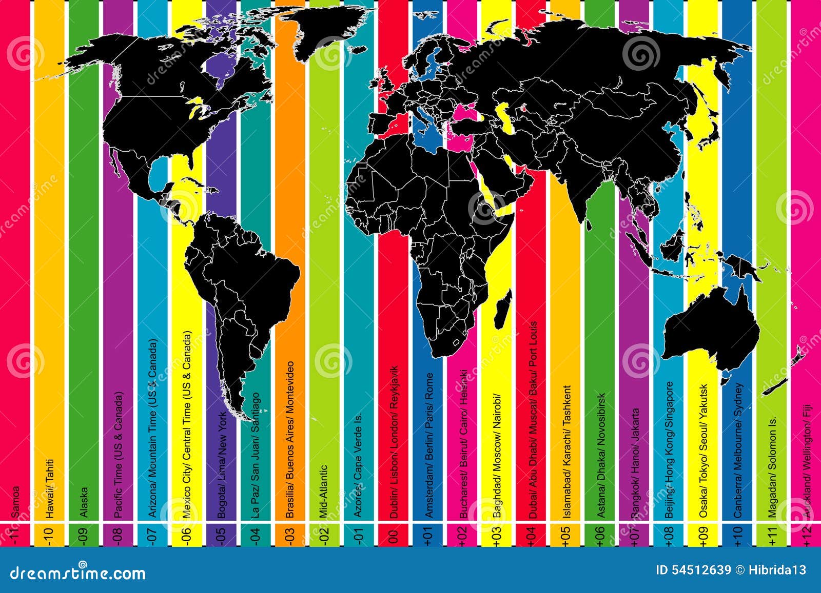 Colorful Background with World Map and Time Zones Stock Vector ...