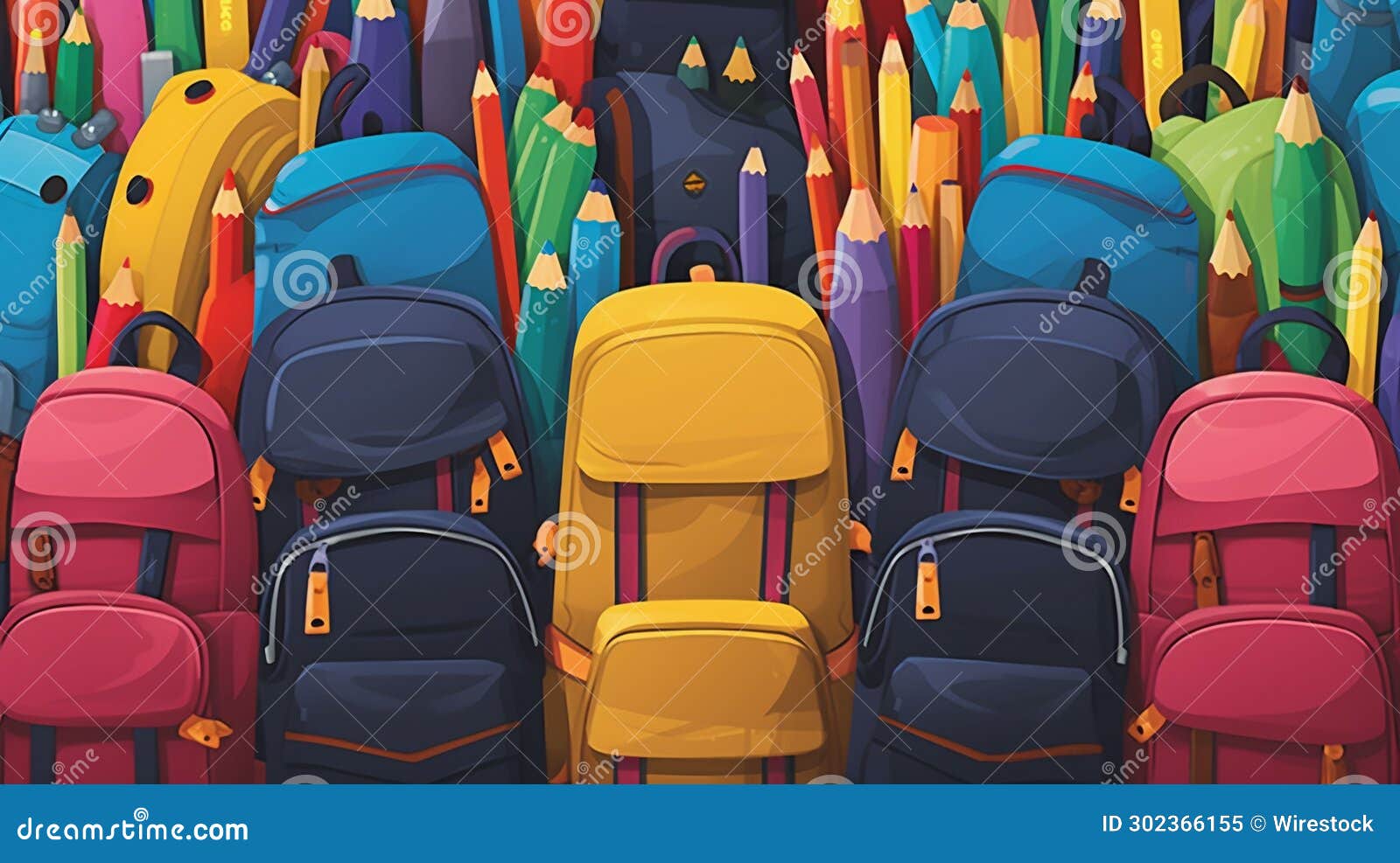 Colorful Backpacks and Piles of Freshly Sharpened Pencils Ai Generated ...