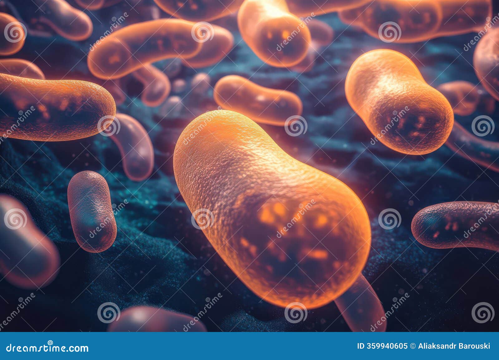 Colorful Bacteria Cells Floating in a Microscopic Environment Stock ...