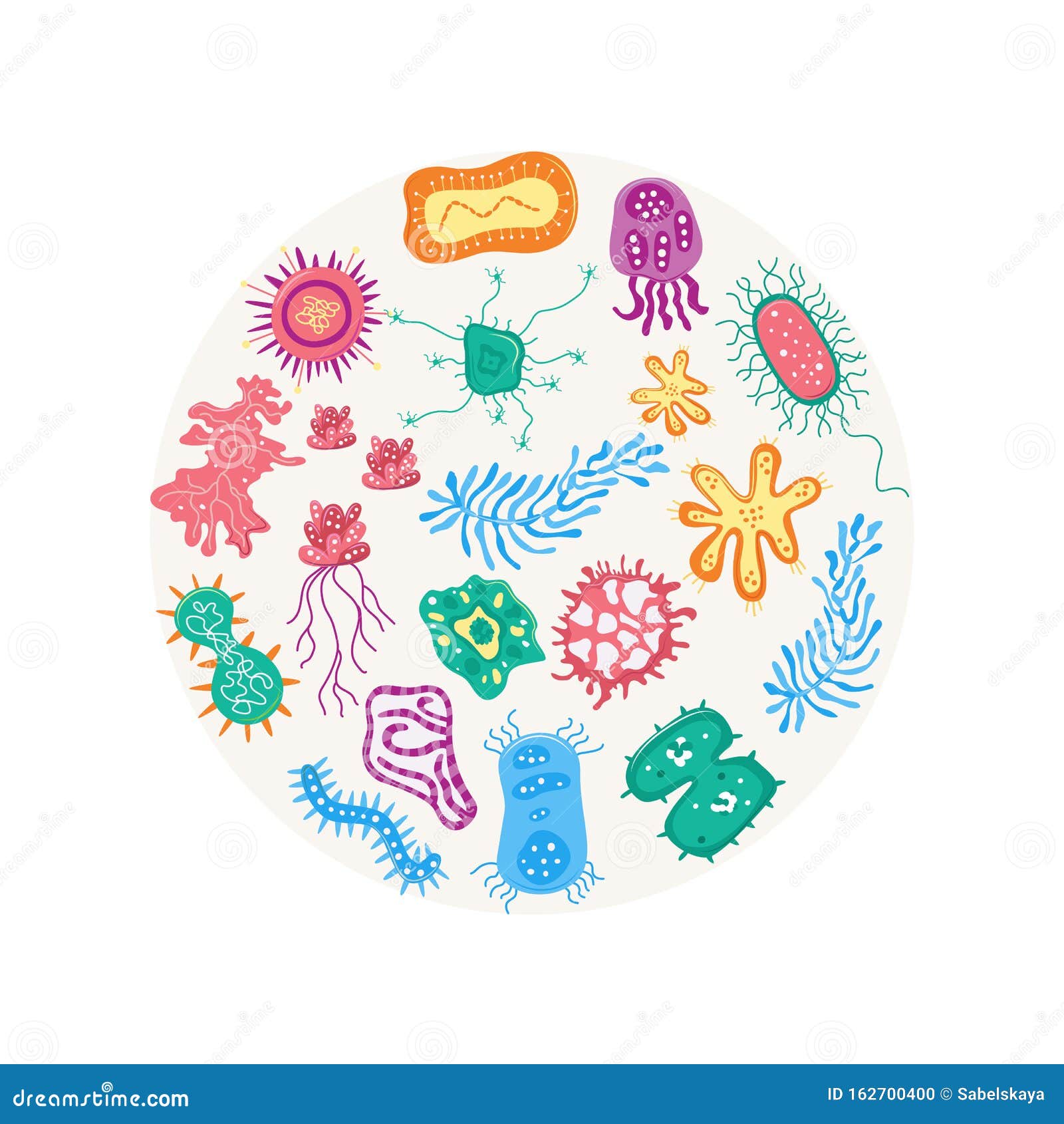 Colorful Bacteria in Circle Shape Isolated on White Background Stock ...