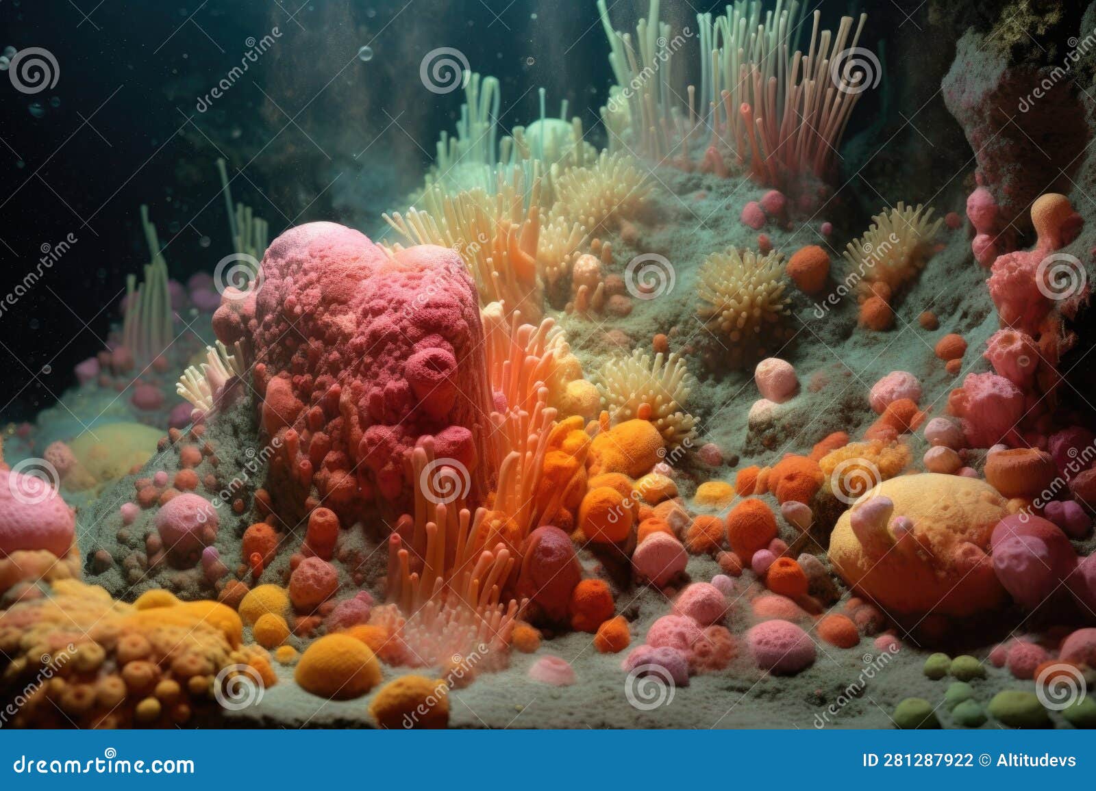 Colorful Bacteria Colonies Thriving in Thermal Vent Stock Illustration ...