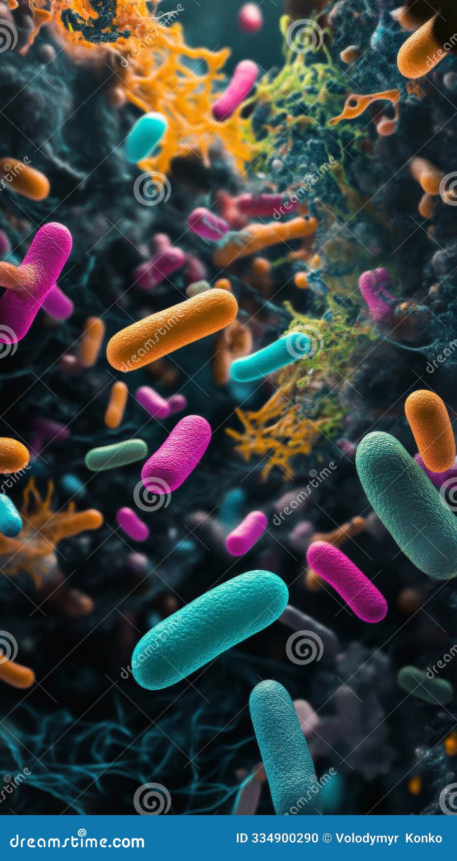 Colorful Bacteria Floating in a Dark Environment, Abstract Science ...