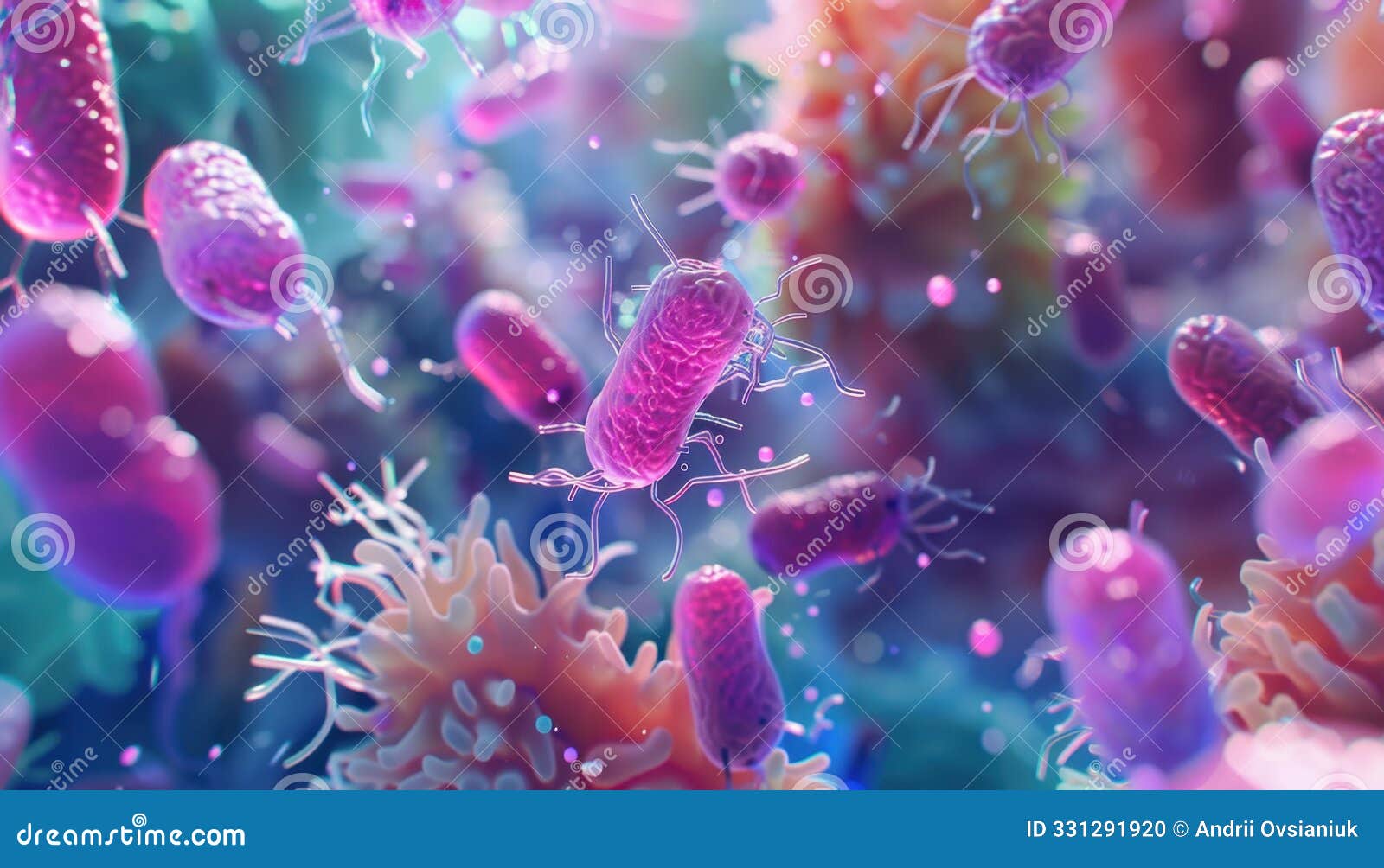 Colorful Bacteria and Microorganisms Under a Microscope in a Vibrant ...