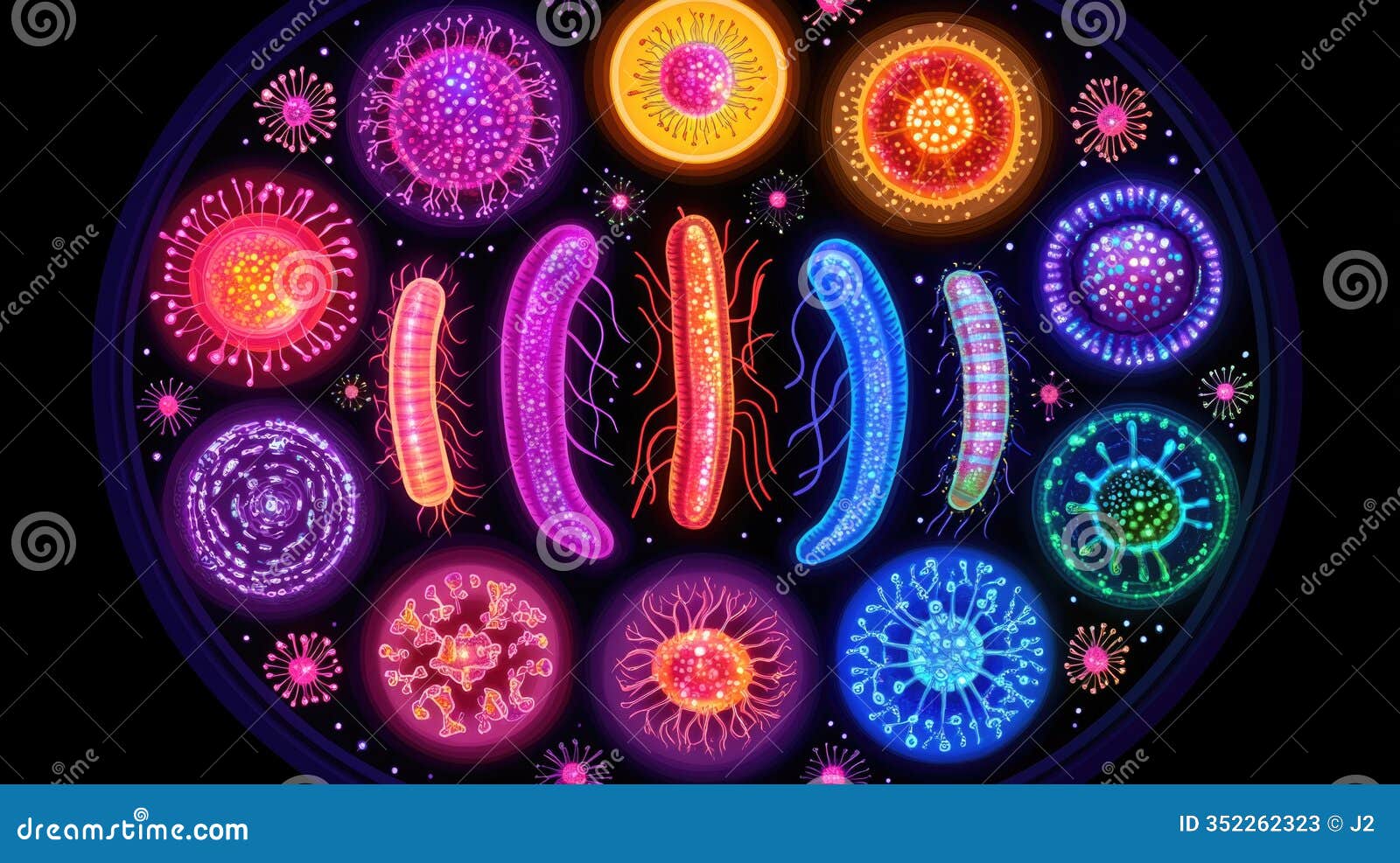 Colorful Bacteria and Viruses Under Microscope Stock Image - Image of ...