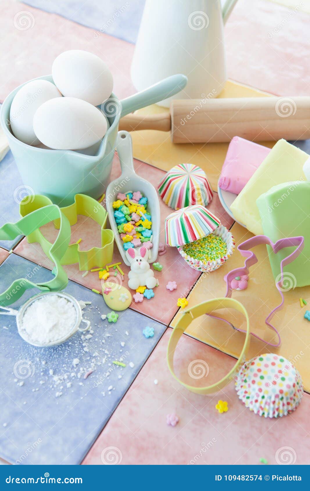 Colorful Baking Ingredients Stock Photo - Image of cookie, pink: 109482574