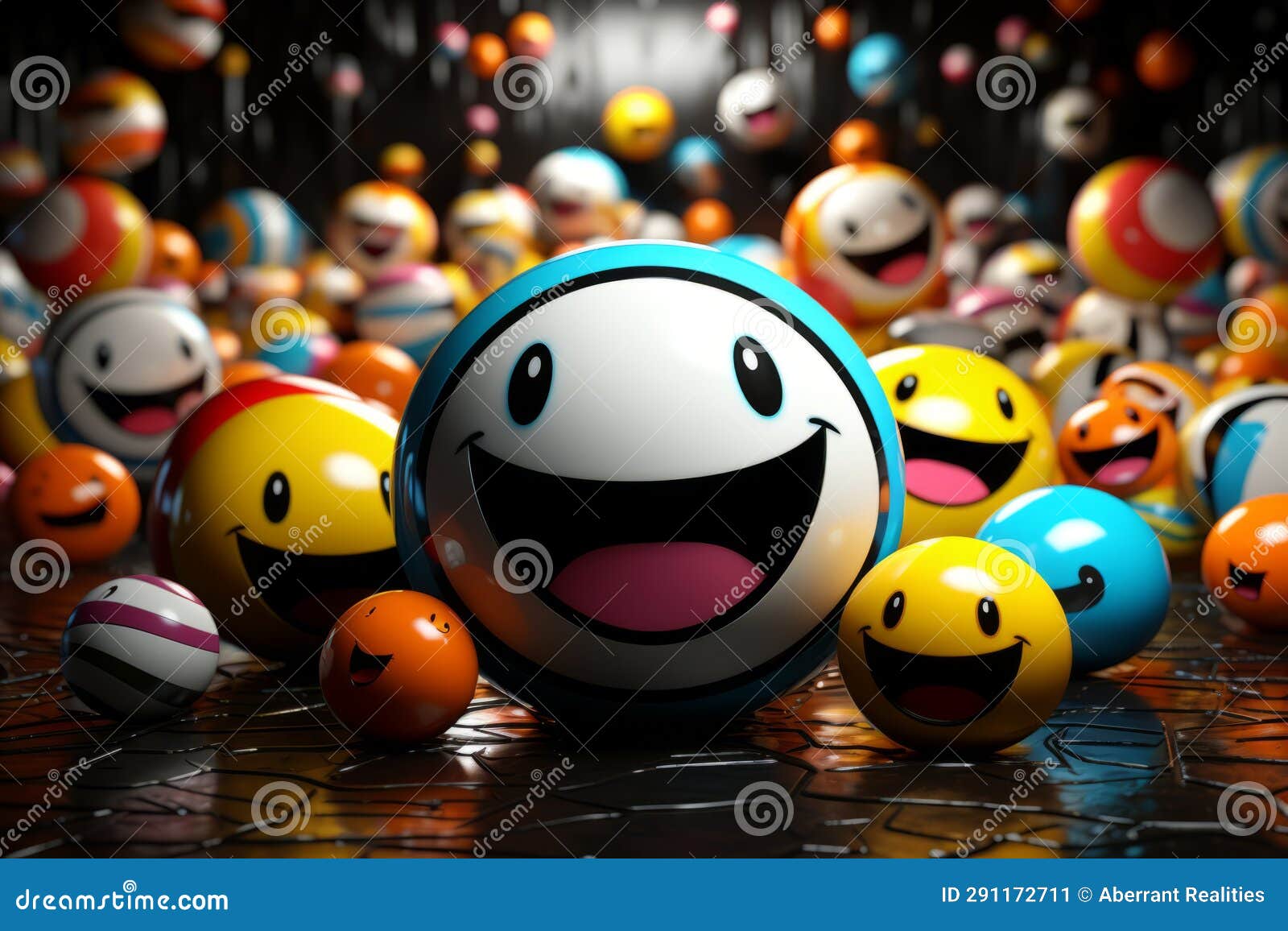A Colorful Ball Surrounded by Many Smiley Faces Stock Illustration ...