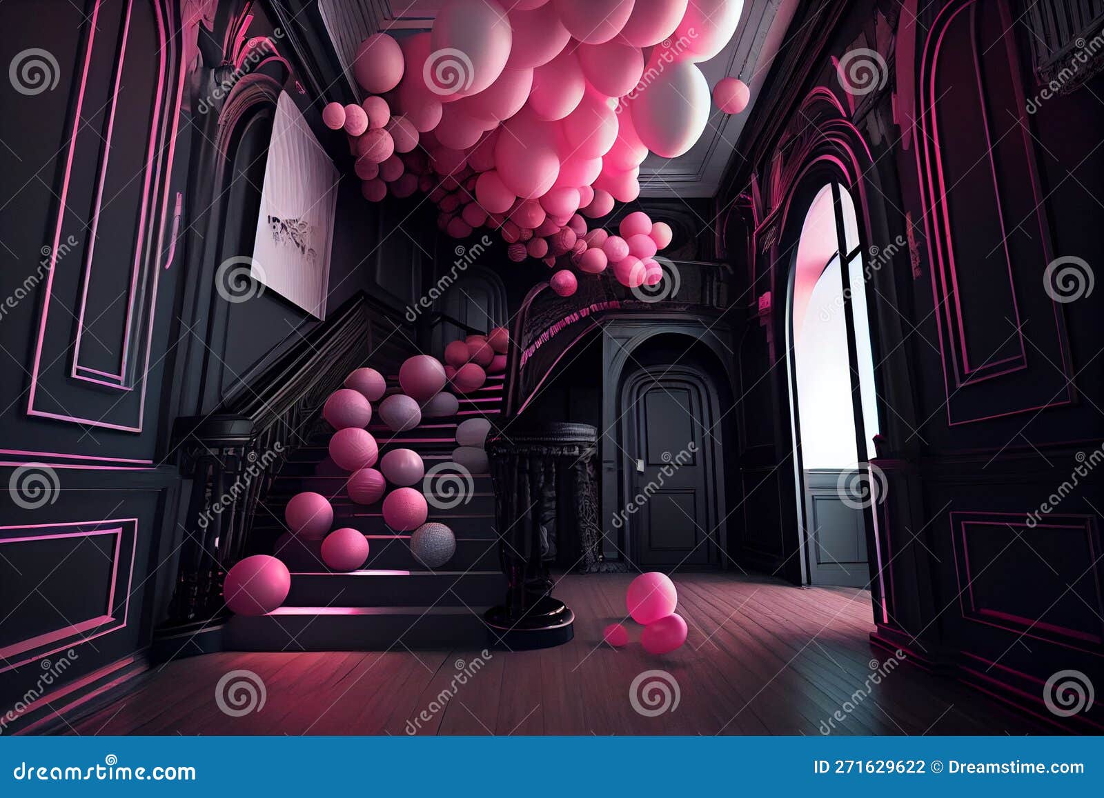 Colorful Balloons in Modern Neon Studio Room Stock Illustration ...