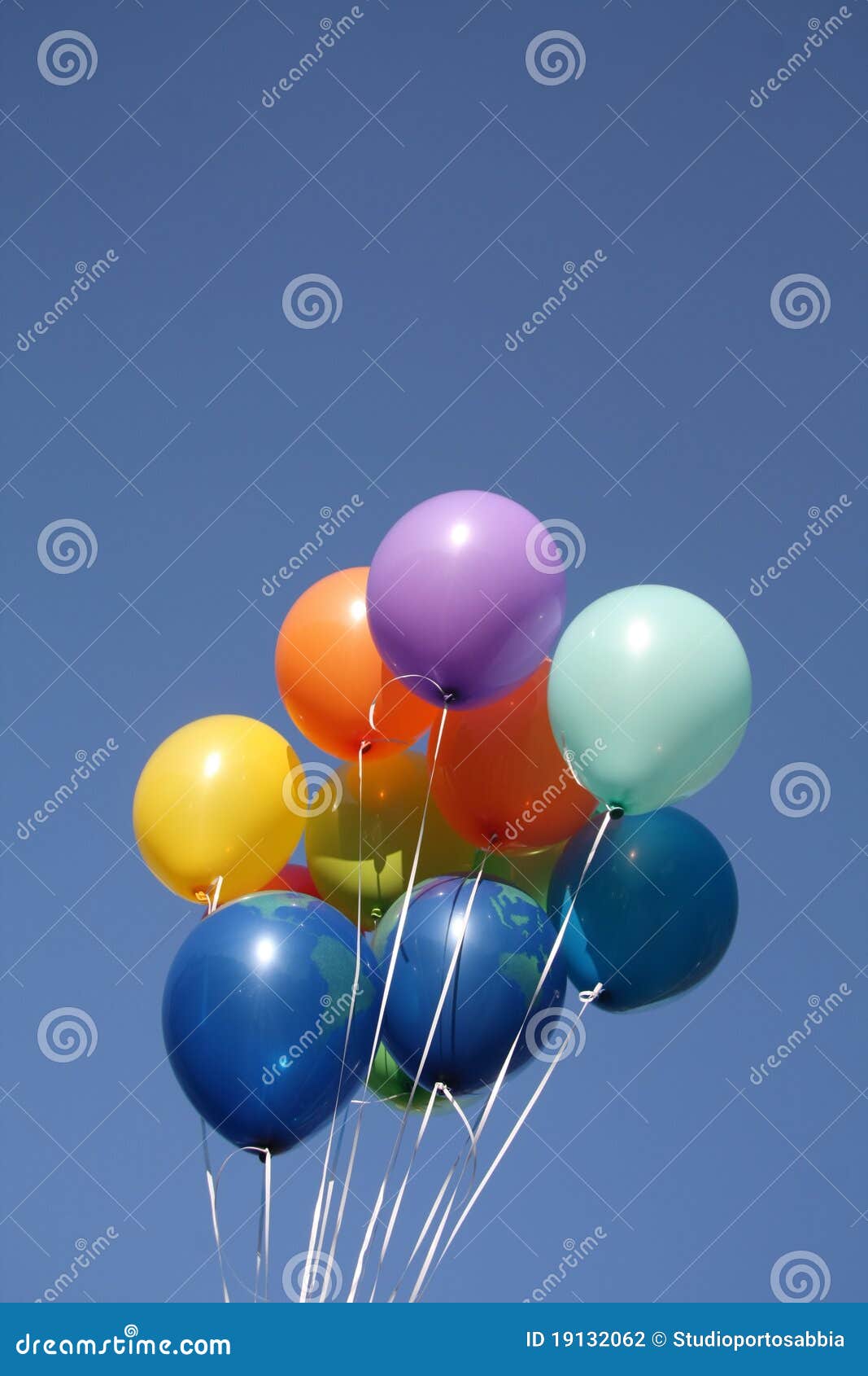 Colorful Balloons in a Clear Blue Sky Stock Photo - Image of birthday ...