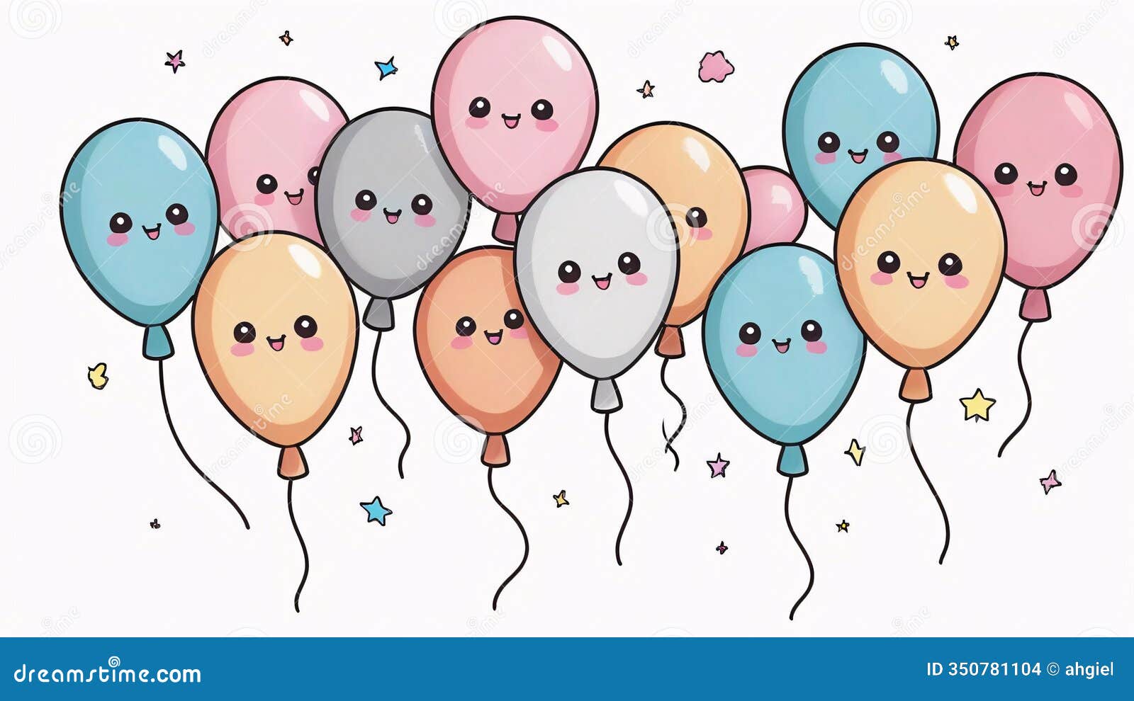 Colorful Balloons with Cute Faces and Stars Stock Illustration ...