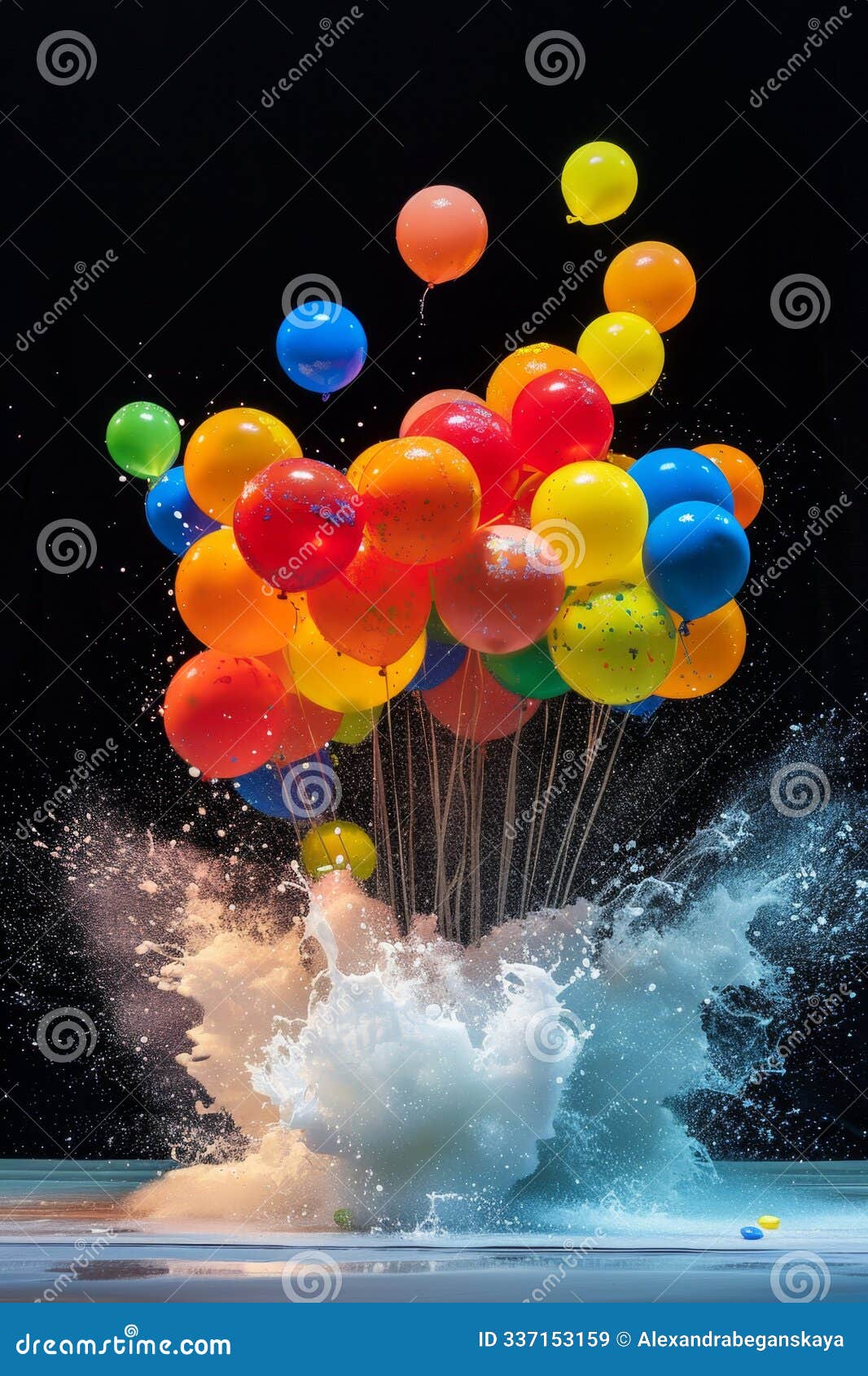 Colorful Balloons Exploding in a Splash of Milk Stock Illustration ...