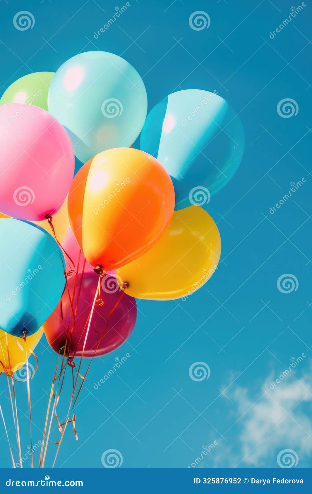 Colorful Balloons Floating in Blue Sky. Vibrant Celebration Image Stock ...