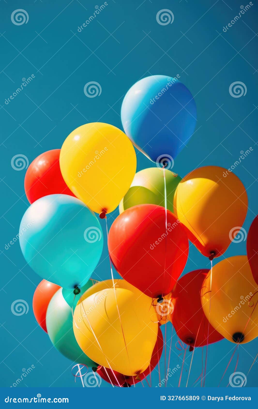 Colorful Balloons Floating in Blue Sky. Vibrant Celebration Image Stock ...
