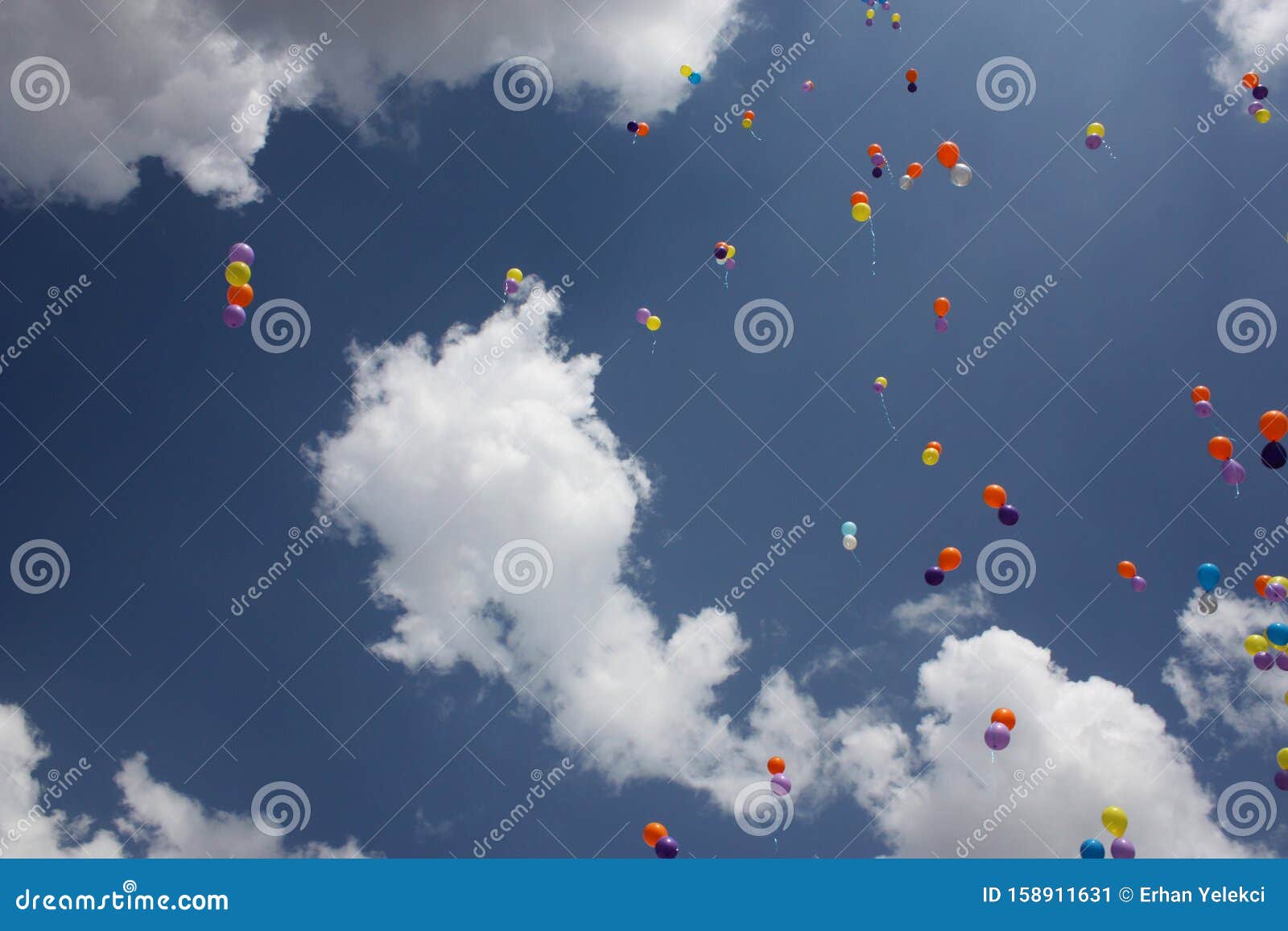 Colorful Balloons Fly in the Blue Sky Stock Image - Image of ballon ...