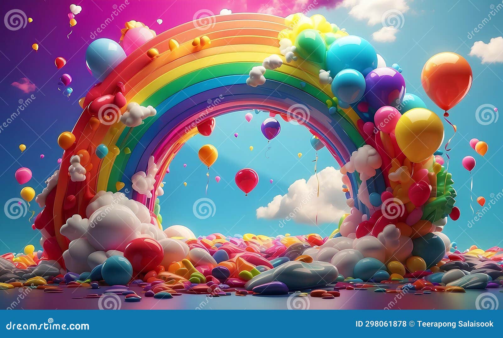 A Colorful Balloons Rainbow and Clouds Party Background Stock Illustration - Illustration of ...