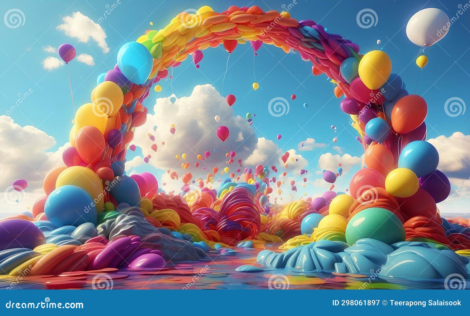 A Colorful Balloons Rainbow And Clouds Party Background Royalty-Free Stock Photography ...