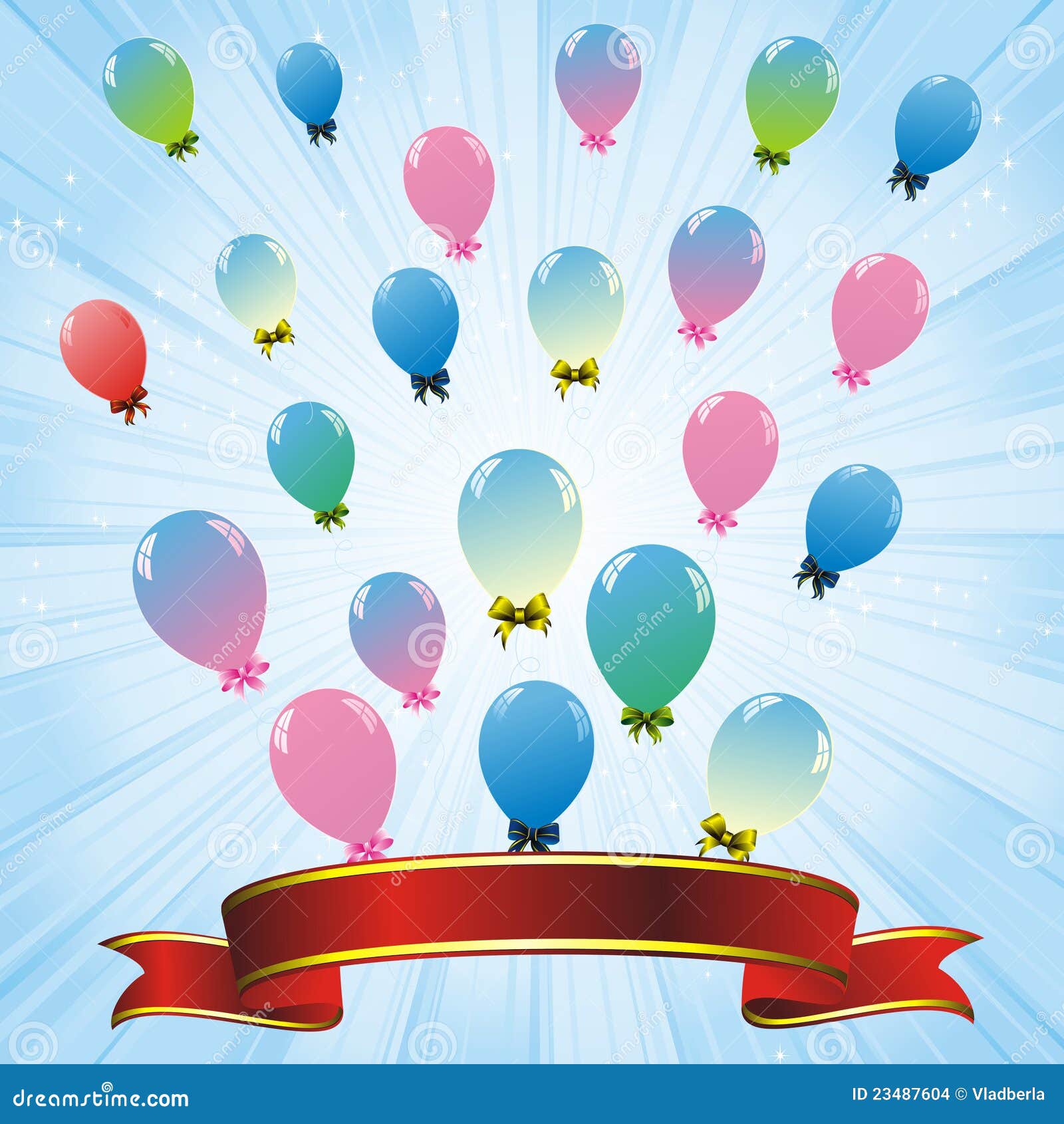 Colorful Balloons and Red Ribbon Stock Illustration - Illustration of ...