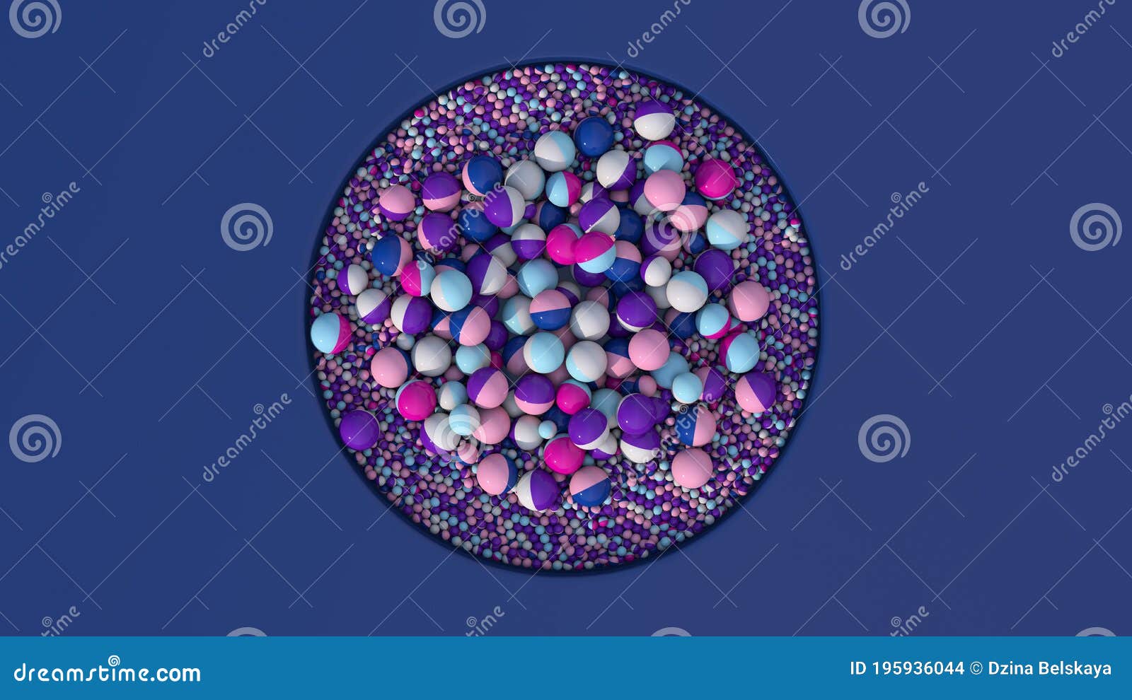 Colorful Balls Morphing. Blue Background. Top View. Abstract ...