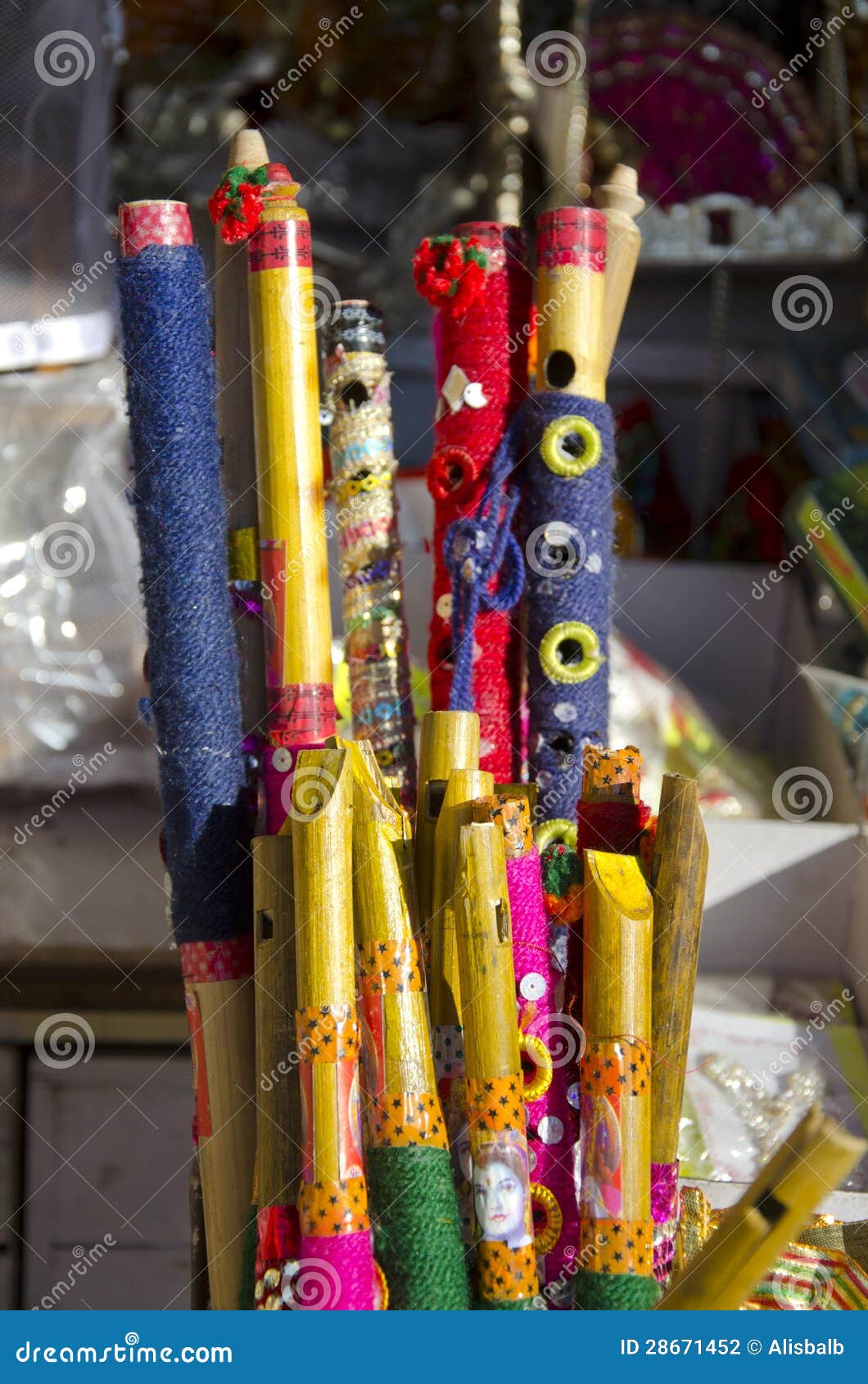 Colorful Bamboo Flutes in Jaipur Bazaar, India Stock Photo - Image of ...