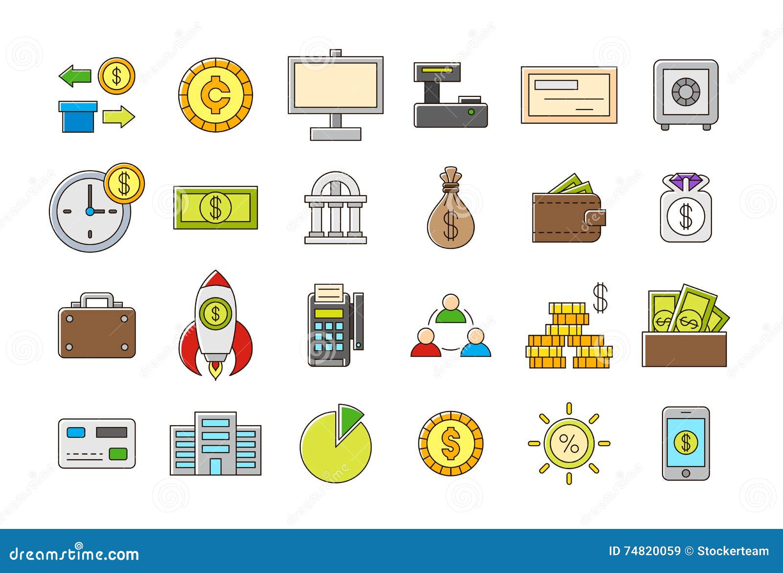 Colorful banking icons set stock illustration. Illustration of graph ...