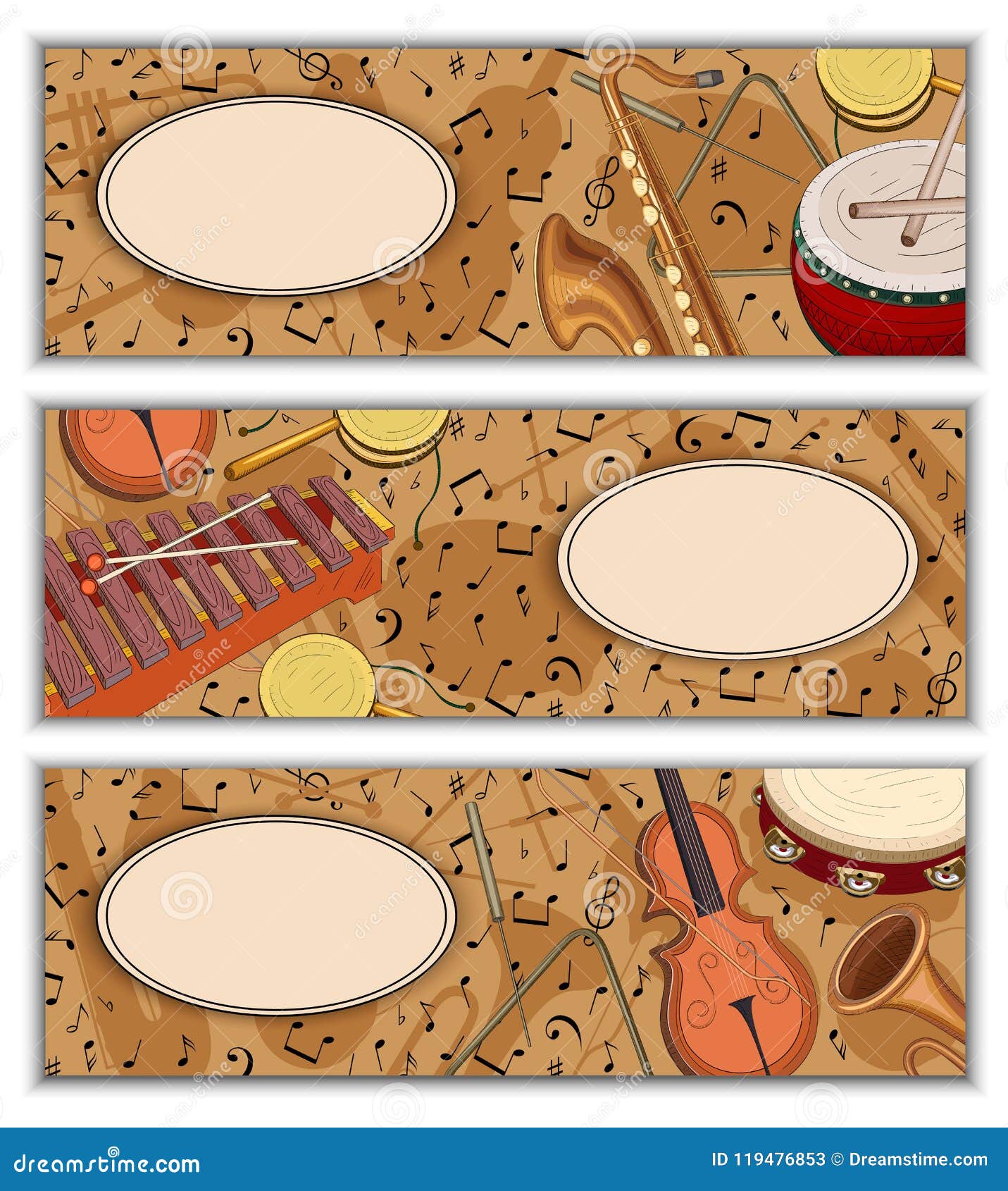 Colorful Banners with Notes and Musical Instruments. Stock Vector ...