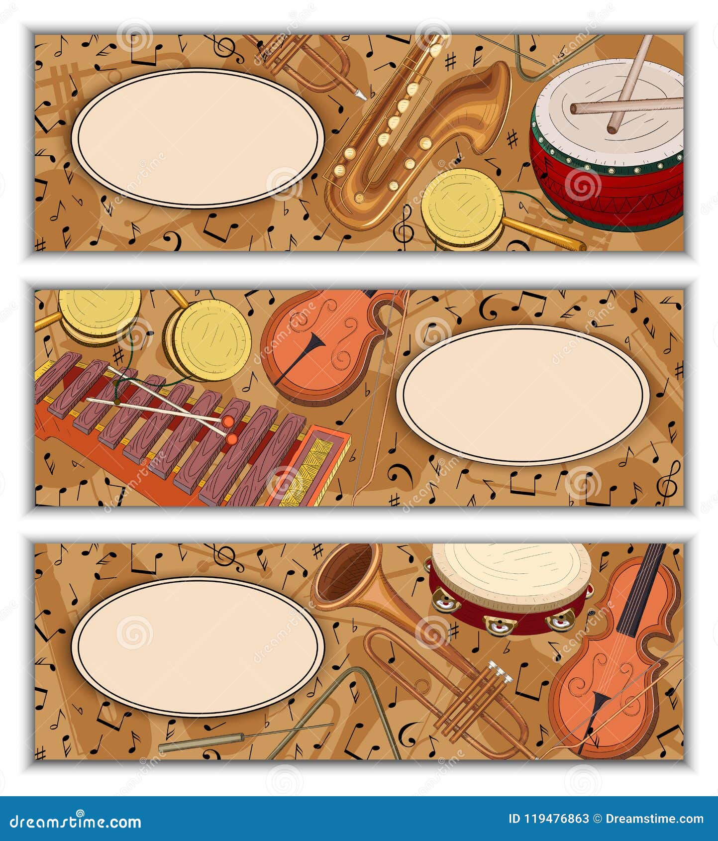 Colorful Banners with Notes and Musical Instruments. Stock Vector ...