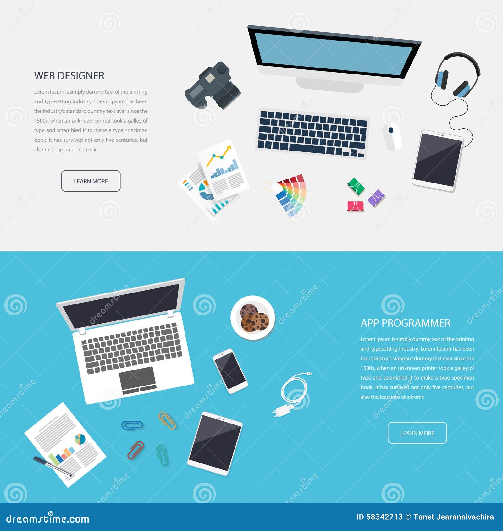 Colorful Banners Set. Workplace Stock Vector - Illustration of book ...