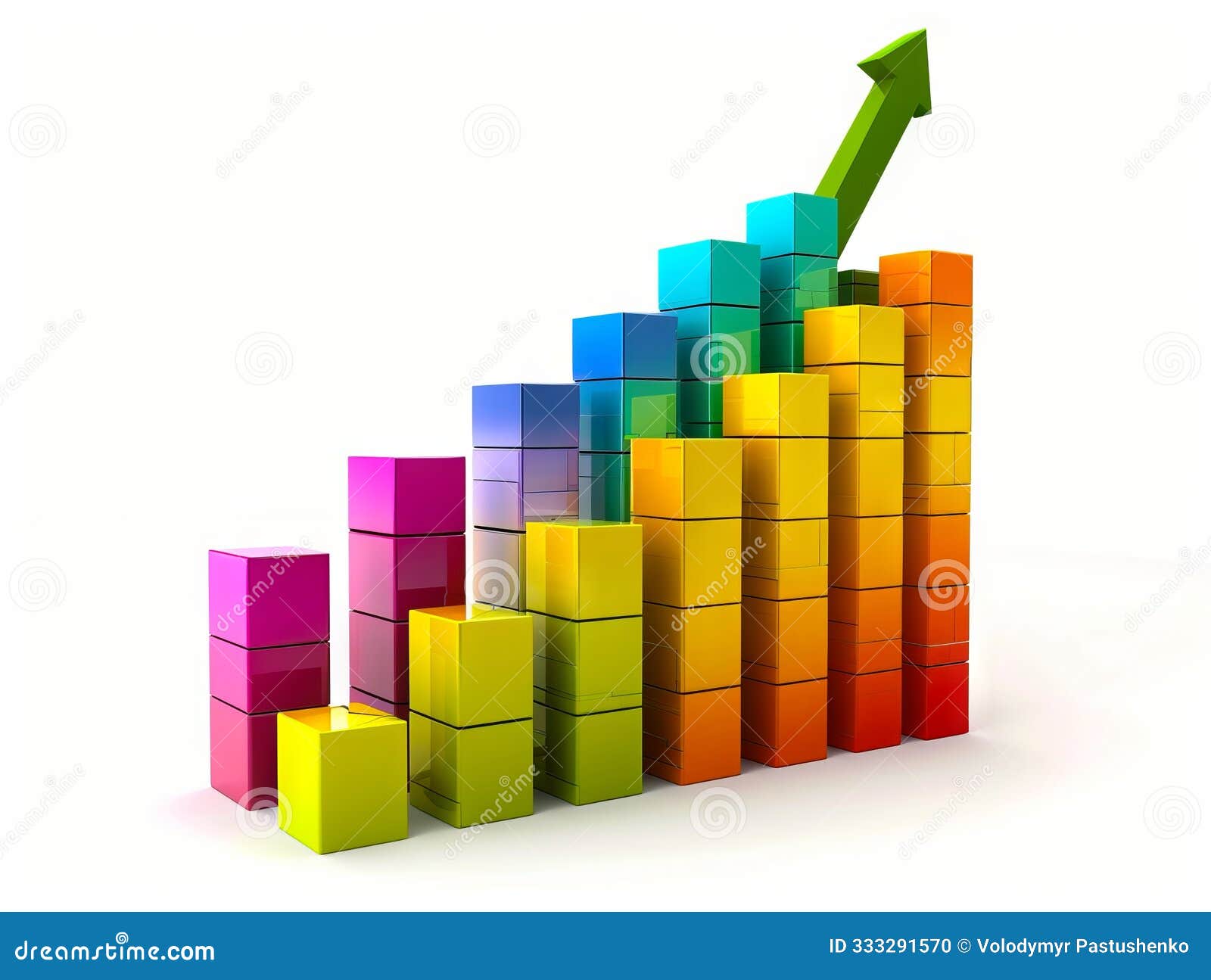 A Colorful Bar Chart with a Green Arrow Going Up Stock Illustration ...