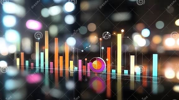 Colorful Bar Chart with Light Reflection, Data Visualization for Business Growth and Analytics ...