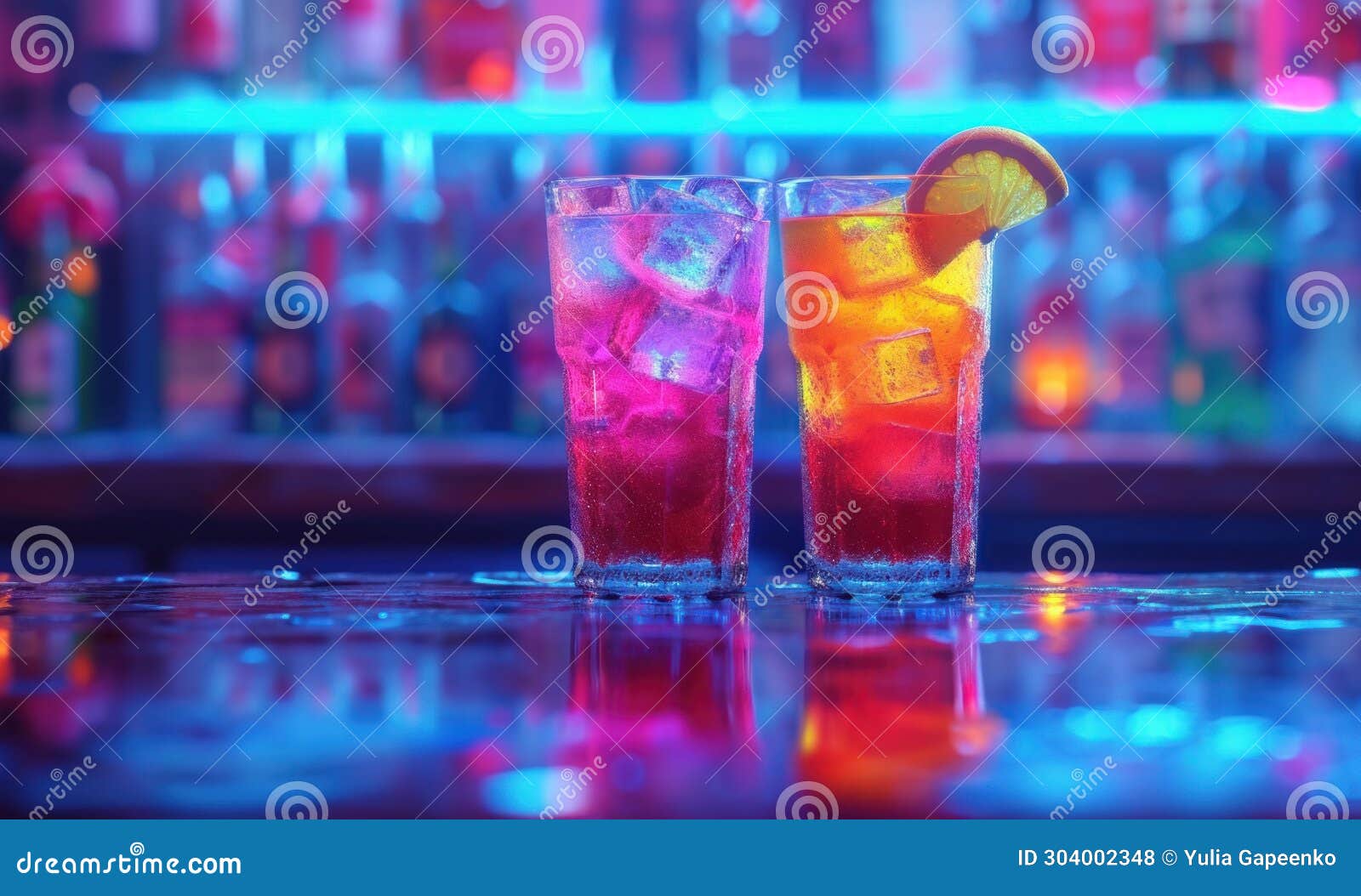 Colorful Bar in the Night Scene with Iced Drinks Stock Photo - Image of ...