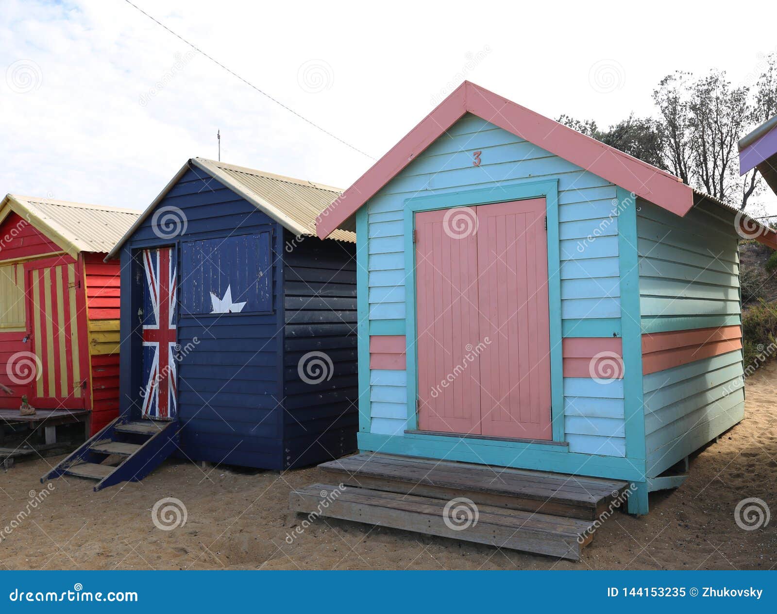 Colorful Bathing Boxes in Brighton Beach, Melbourne, Australia Stock ...