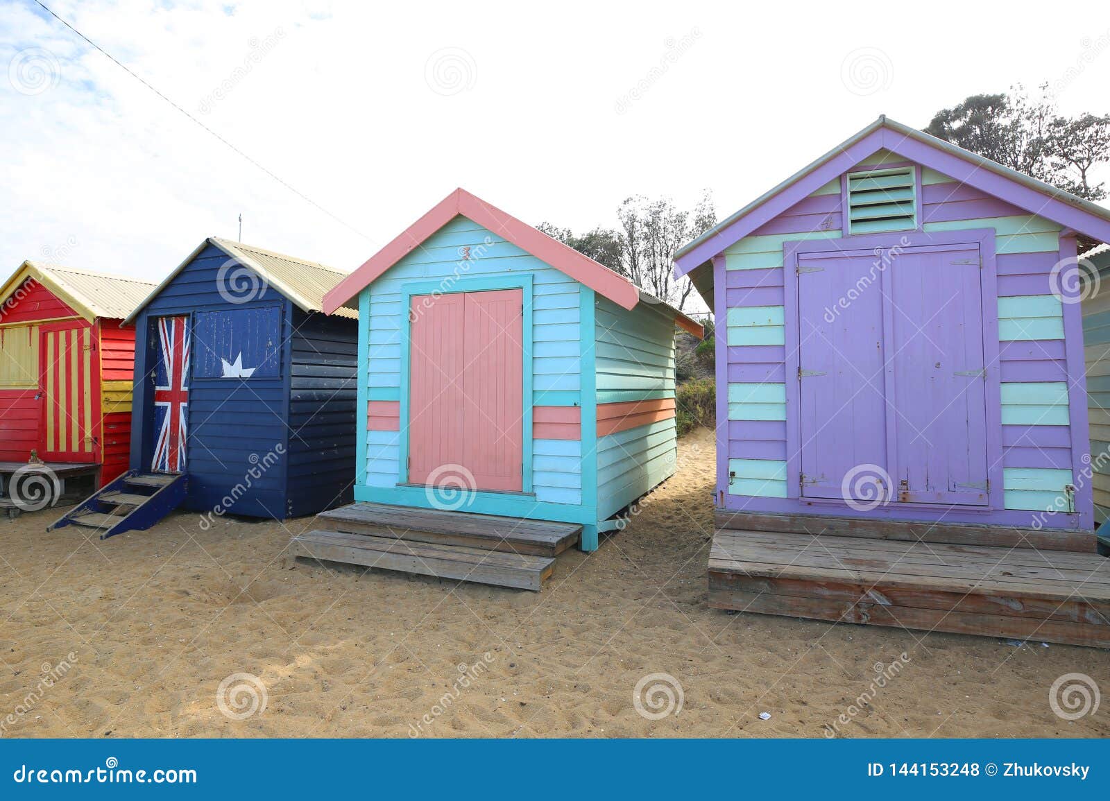 Colorful Bathing Boxes in Brighton Beach, Melbourne, Australia Stock ...