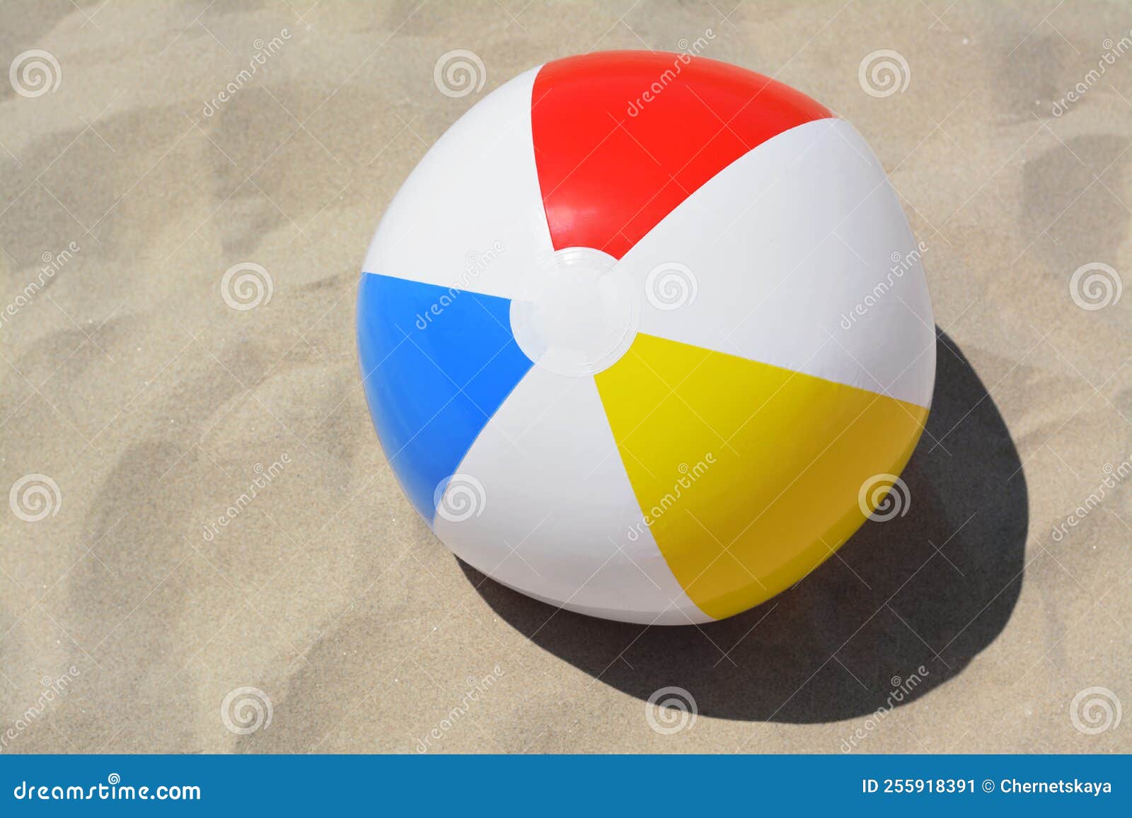 Colorful Beach Ball on Sand, Above View Stock Image - Image of colors ...